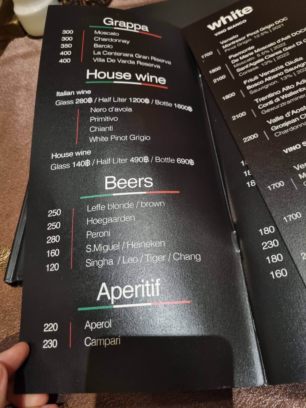 Menu at La Bocca Pattaya restaurant, Pattaya City