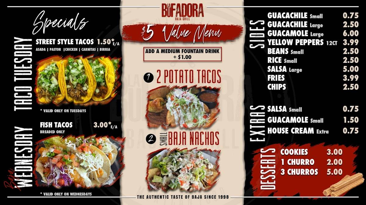 Menu at La Bufadora Baja Grill Hemet fast food, Hemet