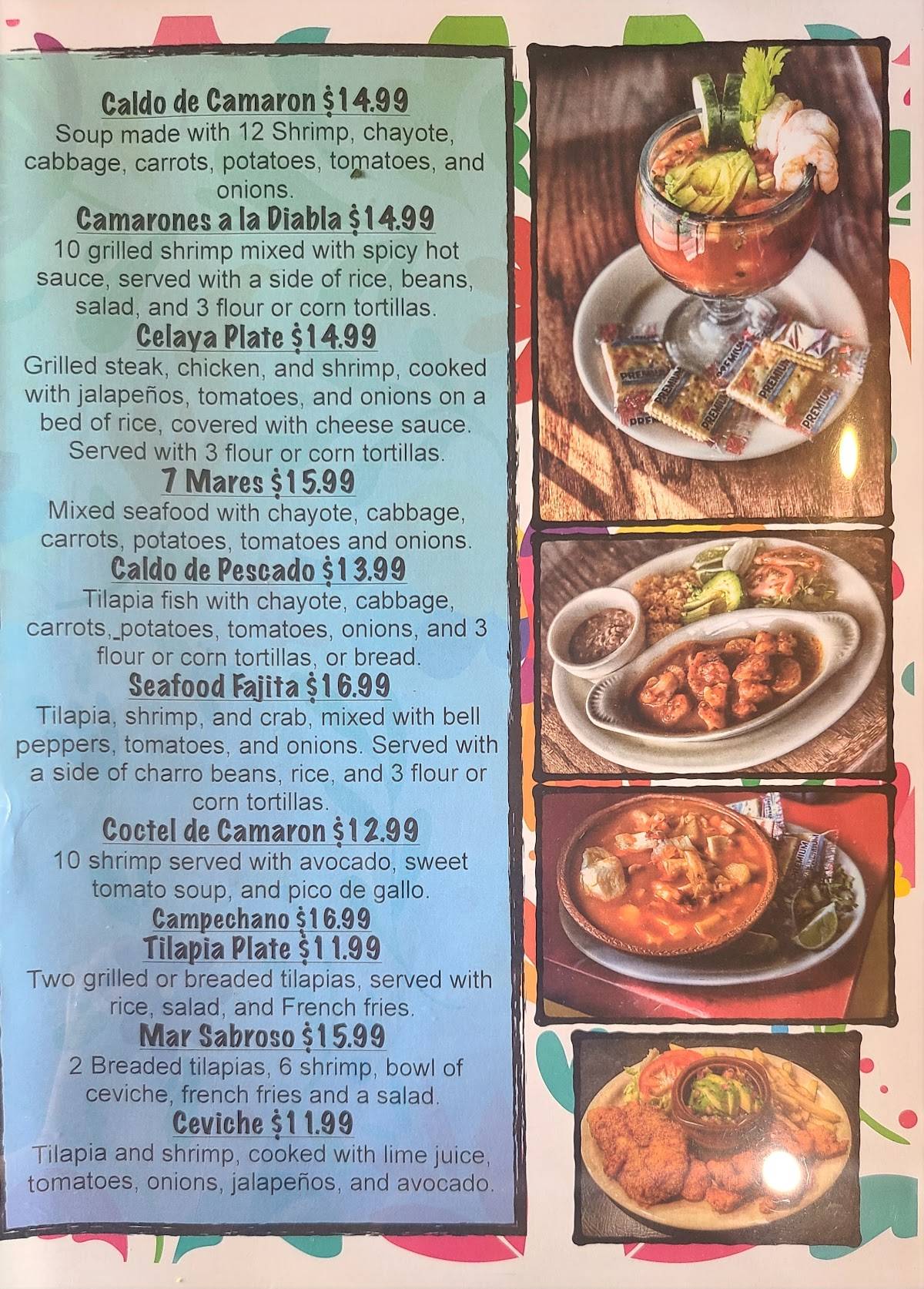 Menu at La Cabana restaurant, Lubbock