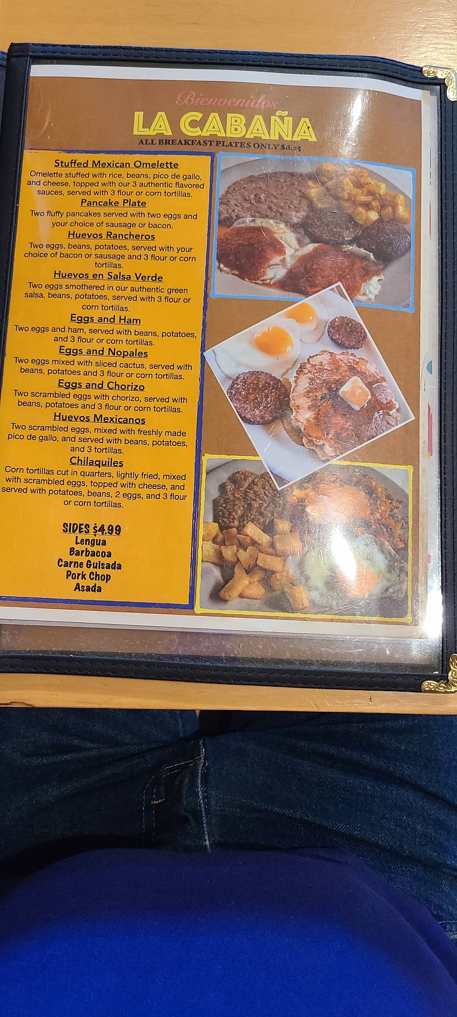 Menu at La Cabana restaurant, Lubbock
