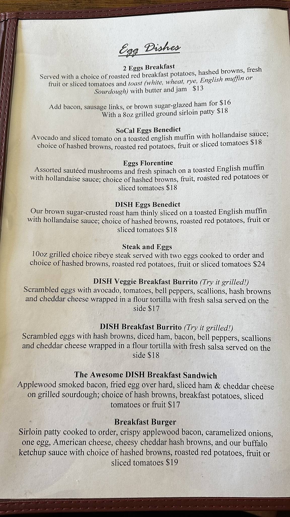 Menu at Dish Restaurant, La Cañada Flintridge