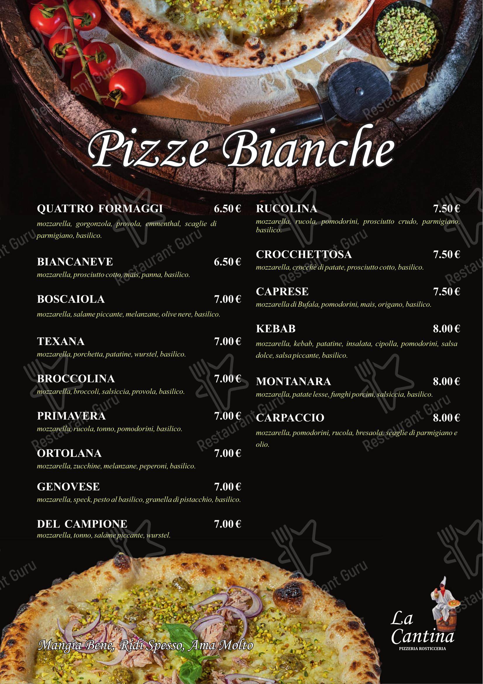 Menu au La Cantina restaurant, San Gregorio Magno