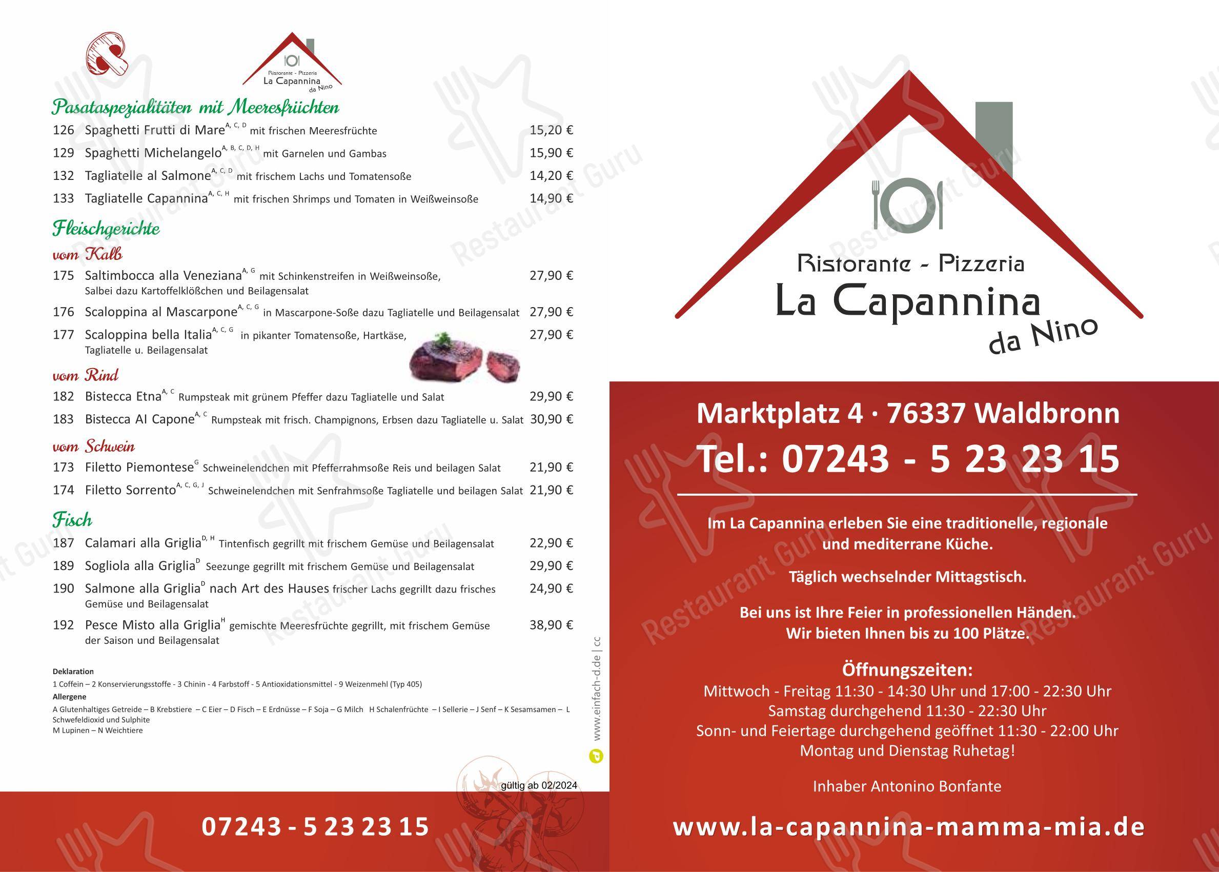 Menu au La Capannina Mamma.Mia Da Nino pizzeria, Waldbronn