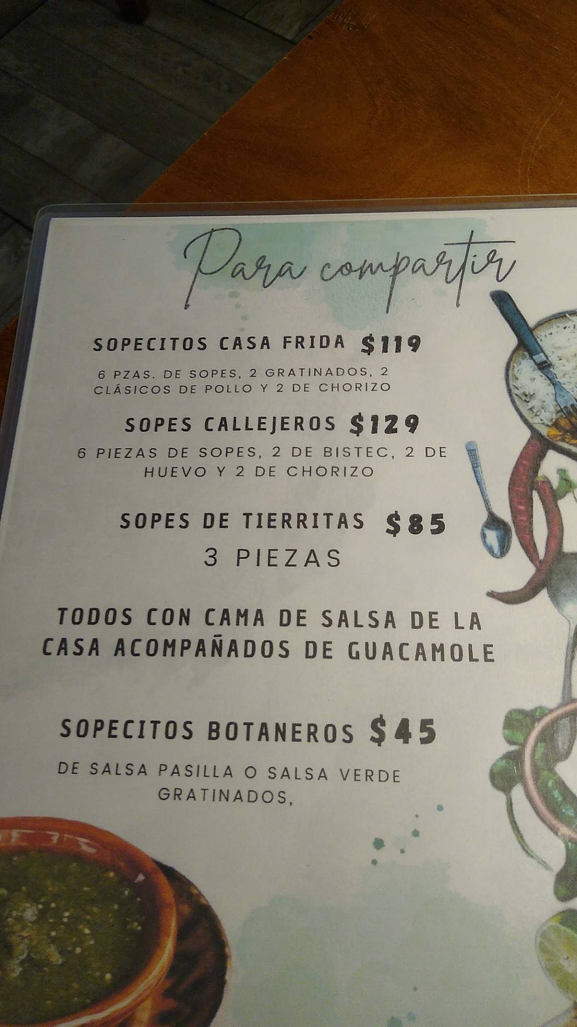 Carta del restaurante La Casa De Frida, Pachuca del Soto