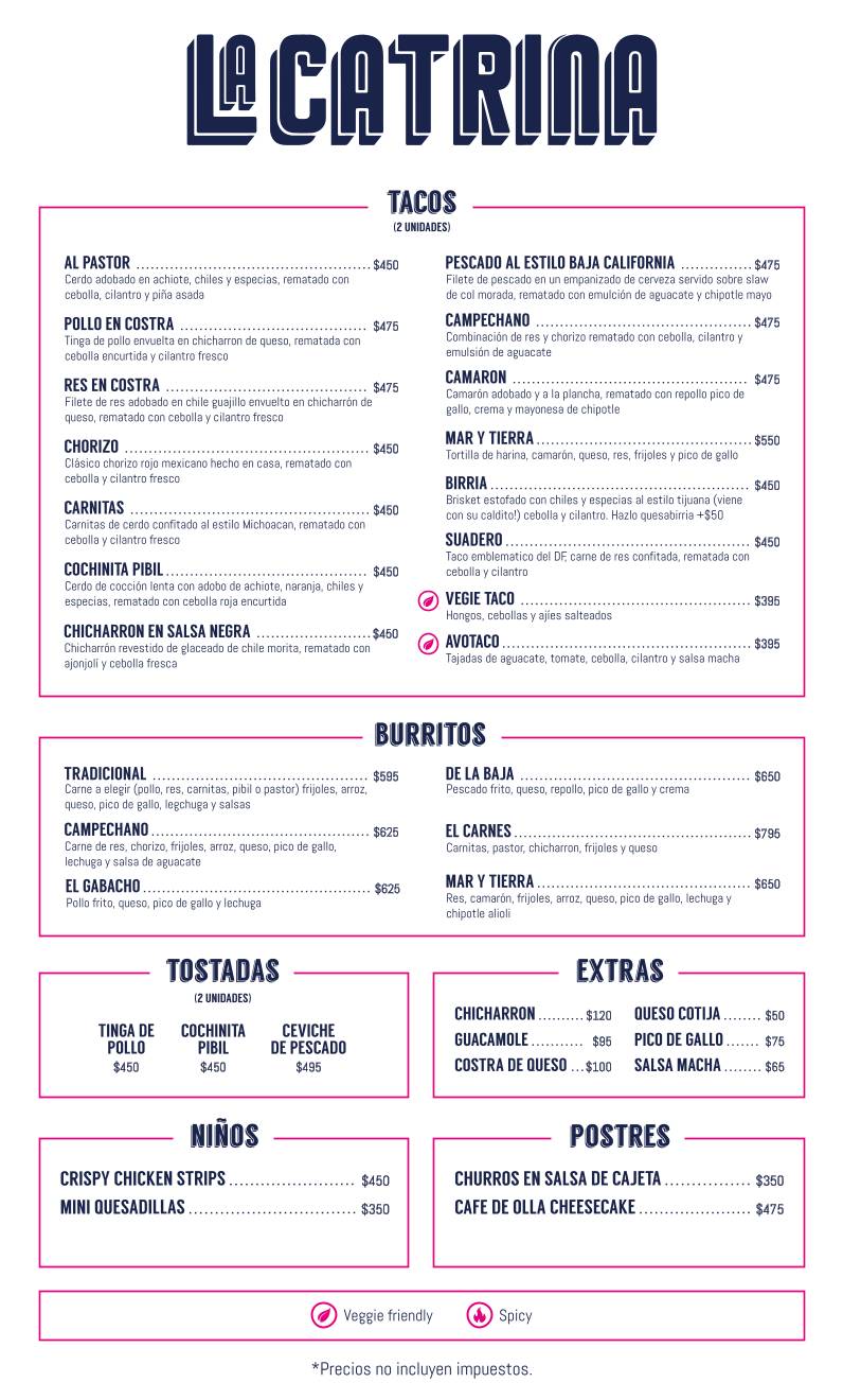 Menu at La Catrina restaurant, Santo Domingo, C. Max Henriquez Ureña