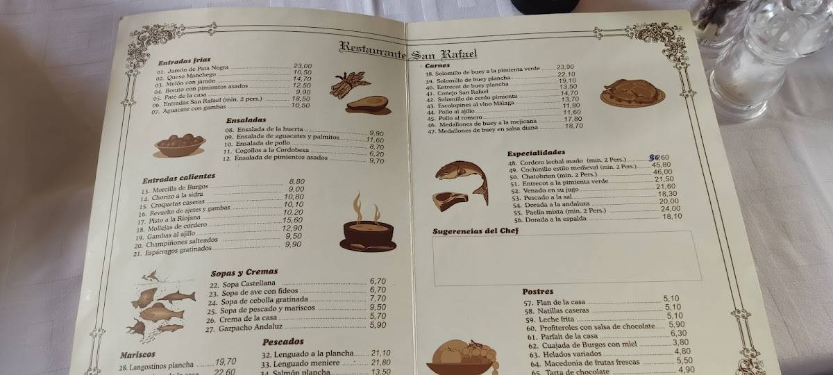 Carta de Restaurante San Rafael, La Chullera, Urbanizacion Chullera Apart