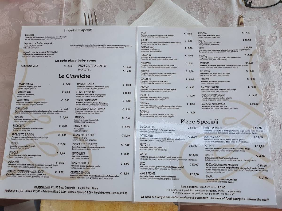 Menu da La Colletta pizzeria, Arenzano, Via Francia