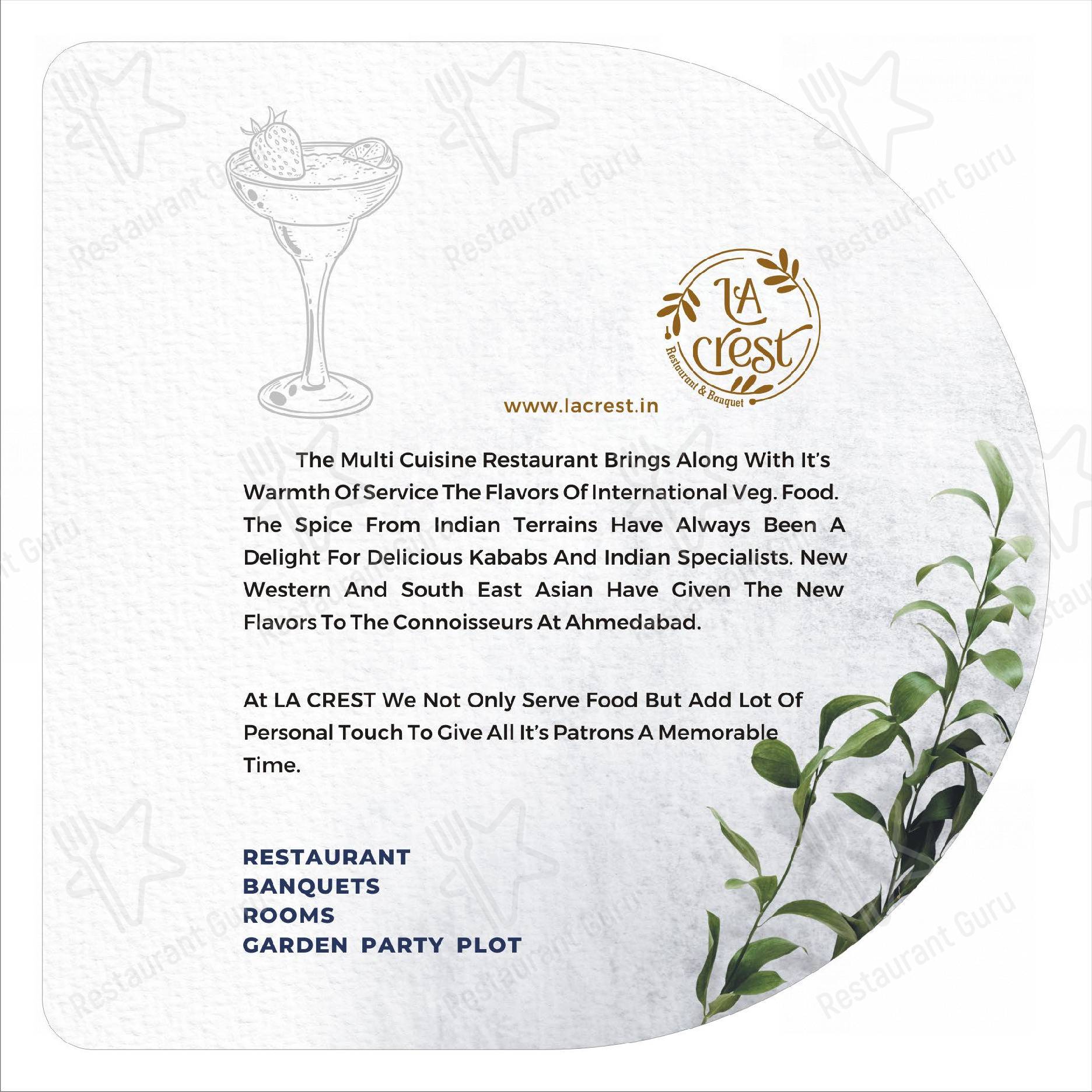 Menu at La Crest Restaurant & Banquet, Gandhinagar
