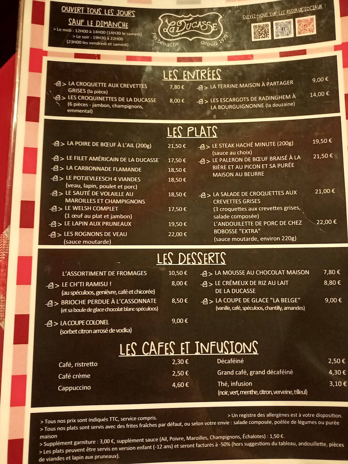 Menu au La Ducasse restaurant, Lille