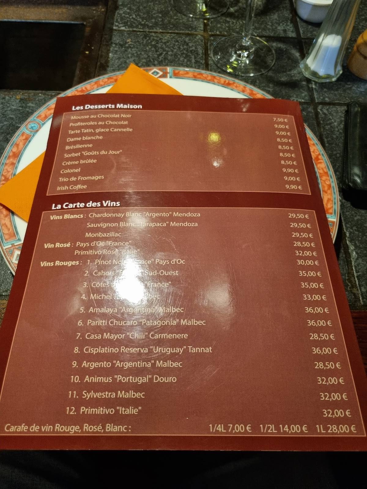 Menu au La Grange BBQ, Beyne-Heusay