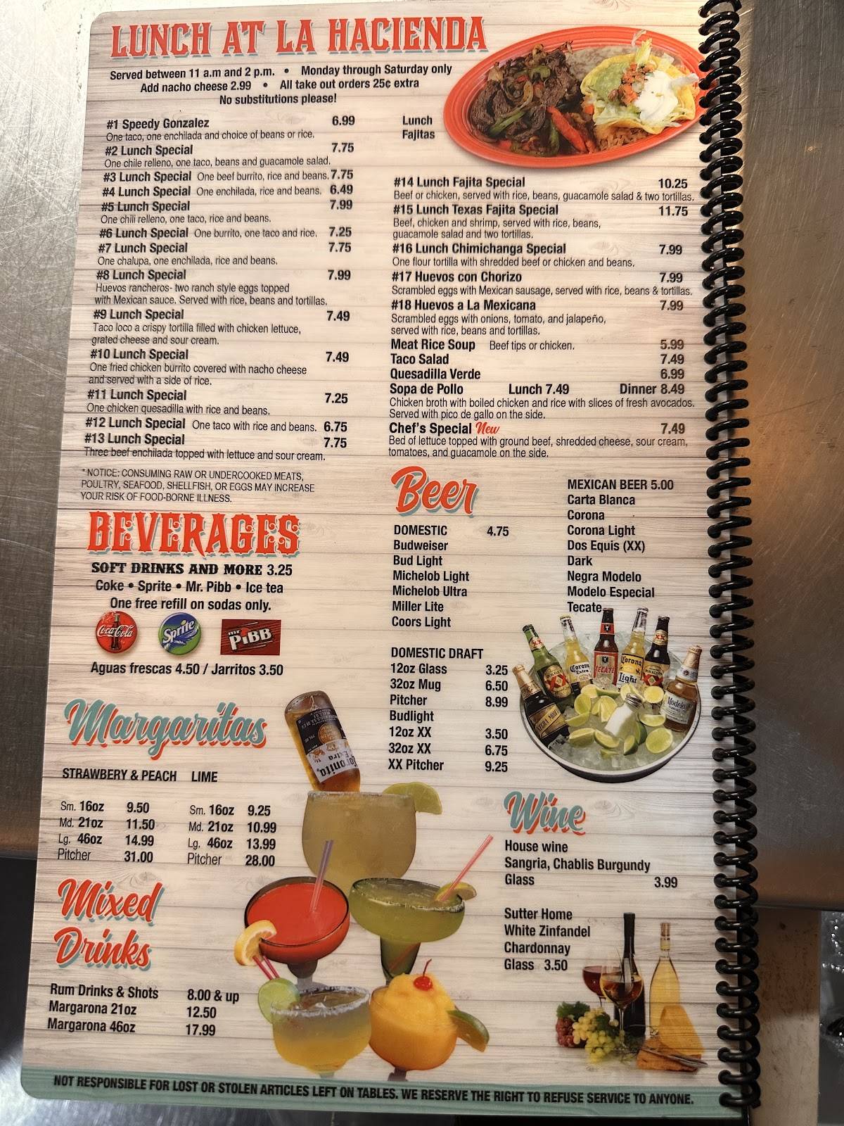 Menu at La Hacienda restaurant, Americus