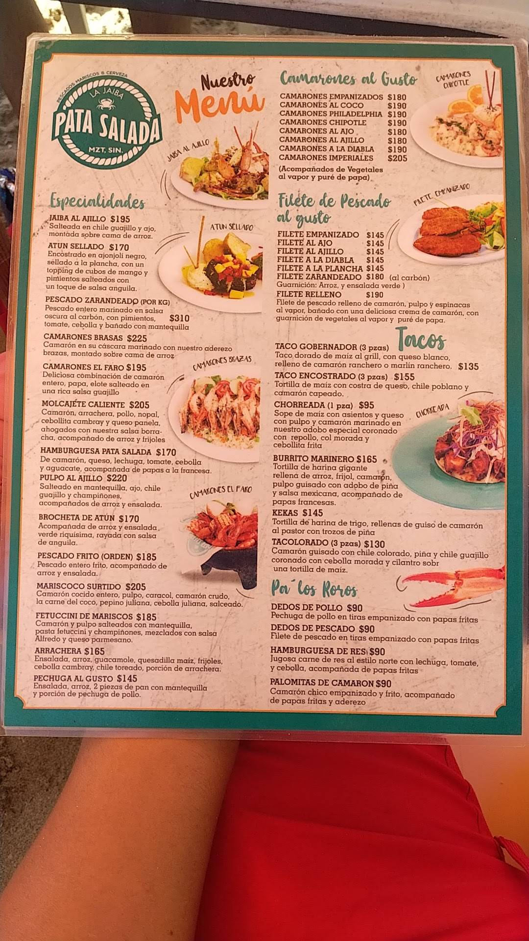 Carta del restaurante La Jaiba Pata Salada, Mazatlán