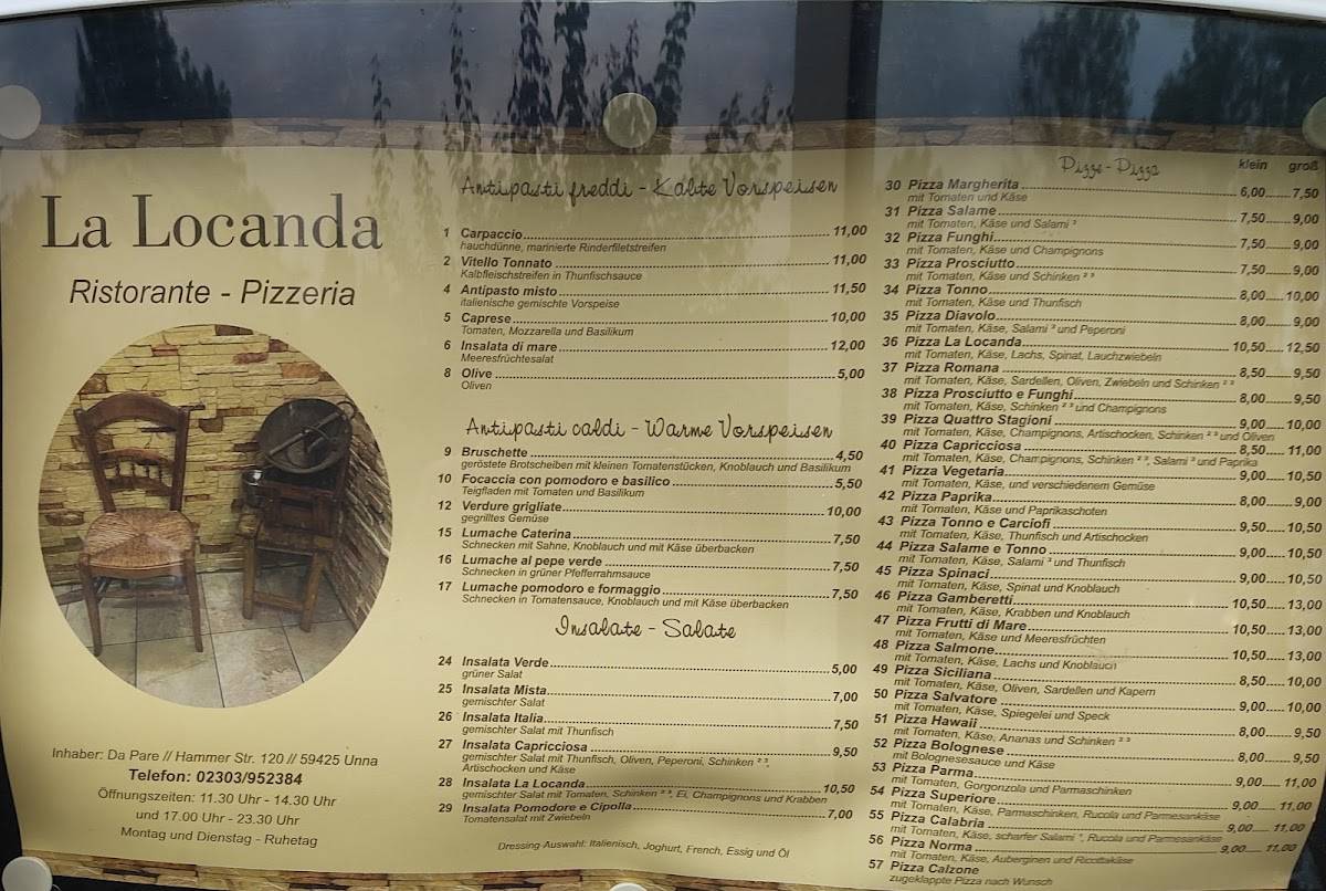 Speisekarte von La Locanda restaurant, Unna