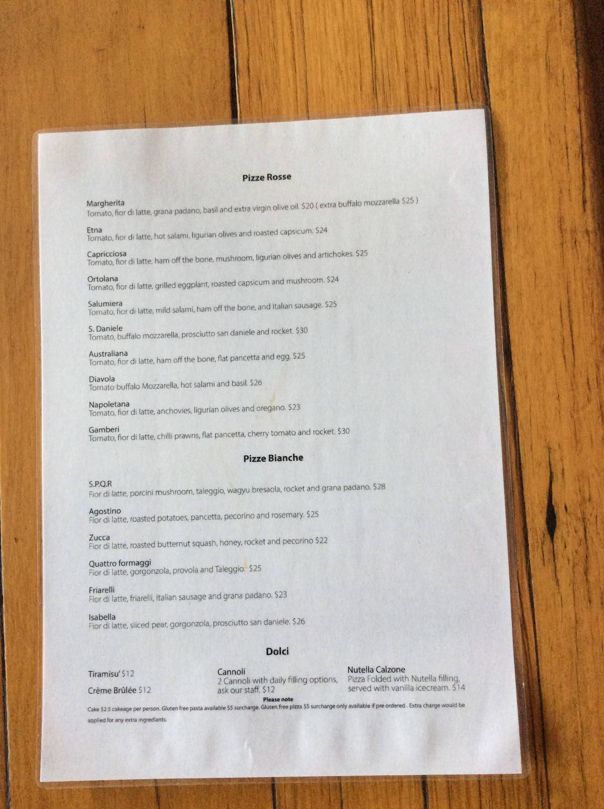 Menu at La Lupa Romana Pizza e Gnocchi Bar, Montrose