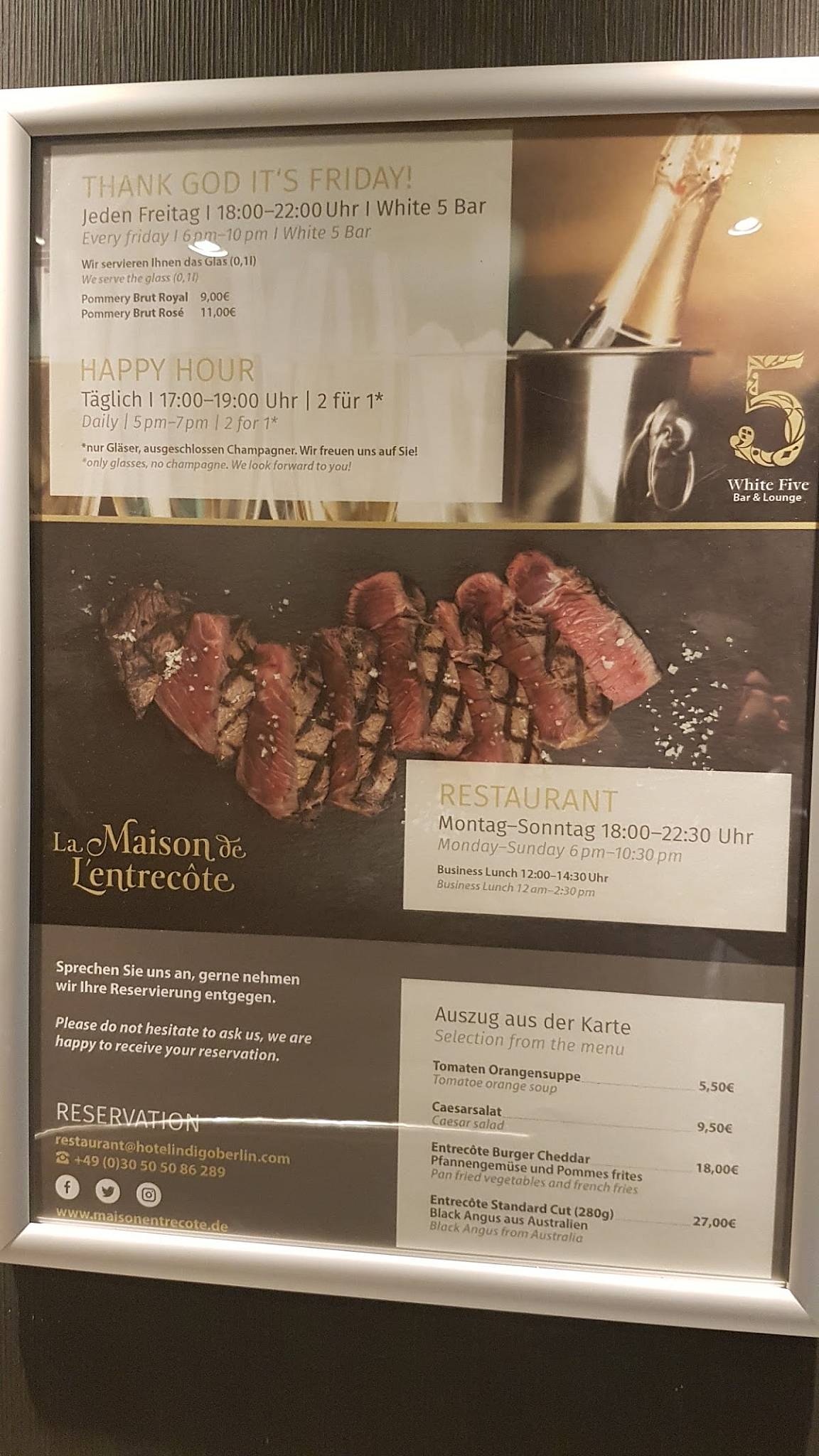 Speisekarte von La Maison de L'entrecôte steakhaus, Berlin, Bernhard ...