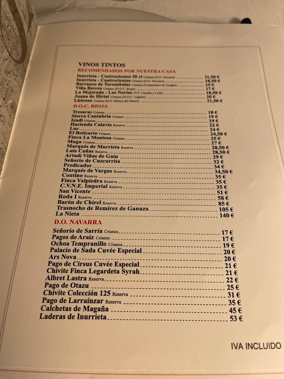 Carta del restaurante La Manduca De Azagra, Madrid