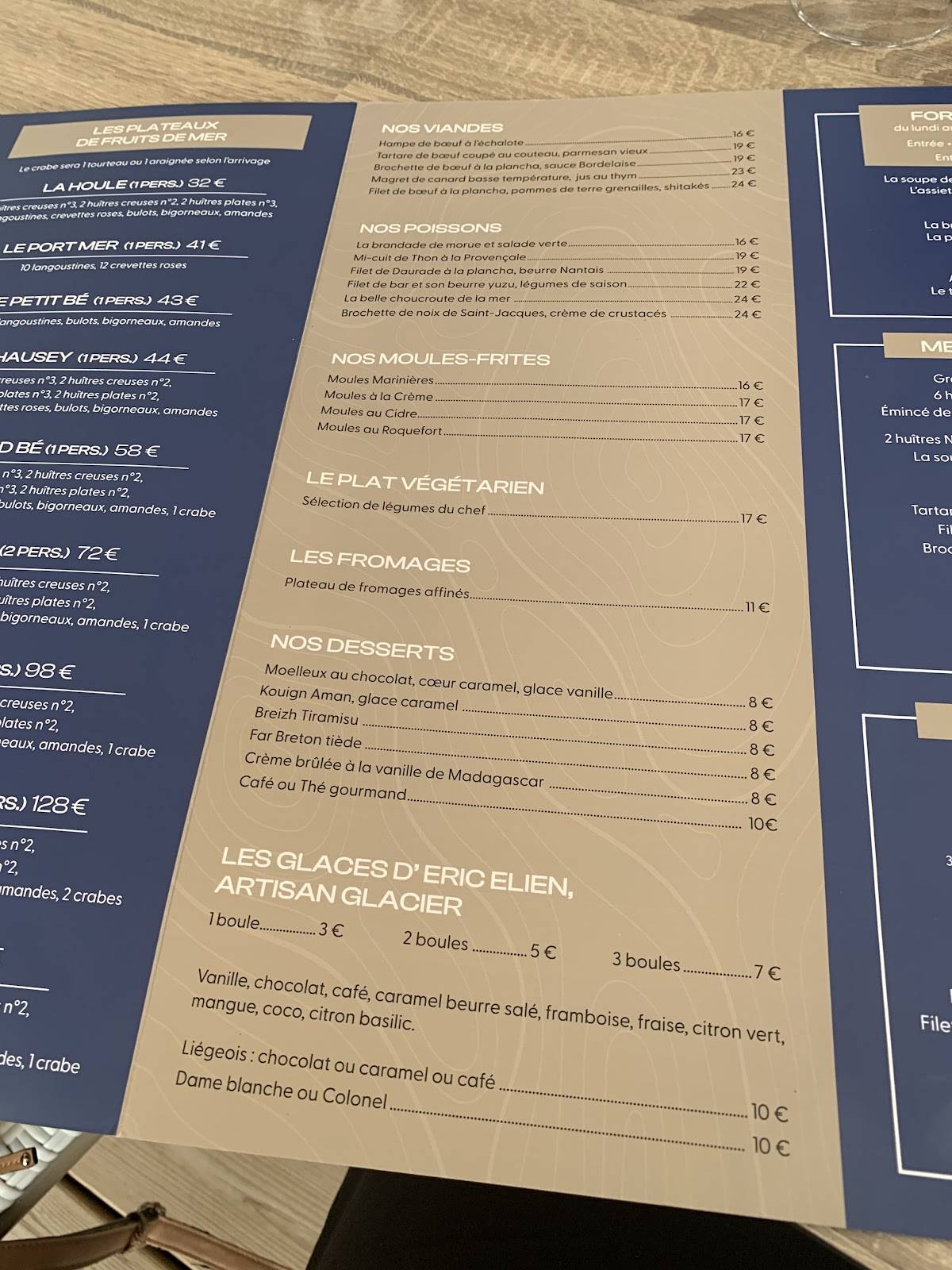 Menu au La Marine restaurant, Cancale