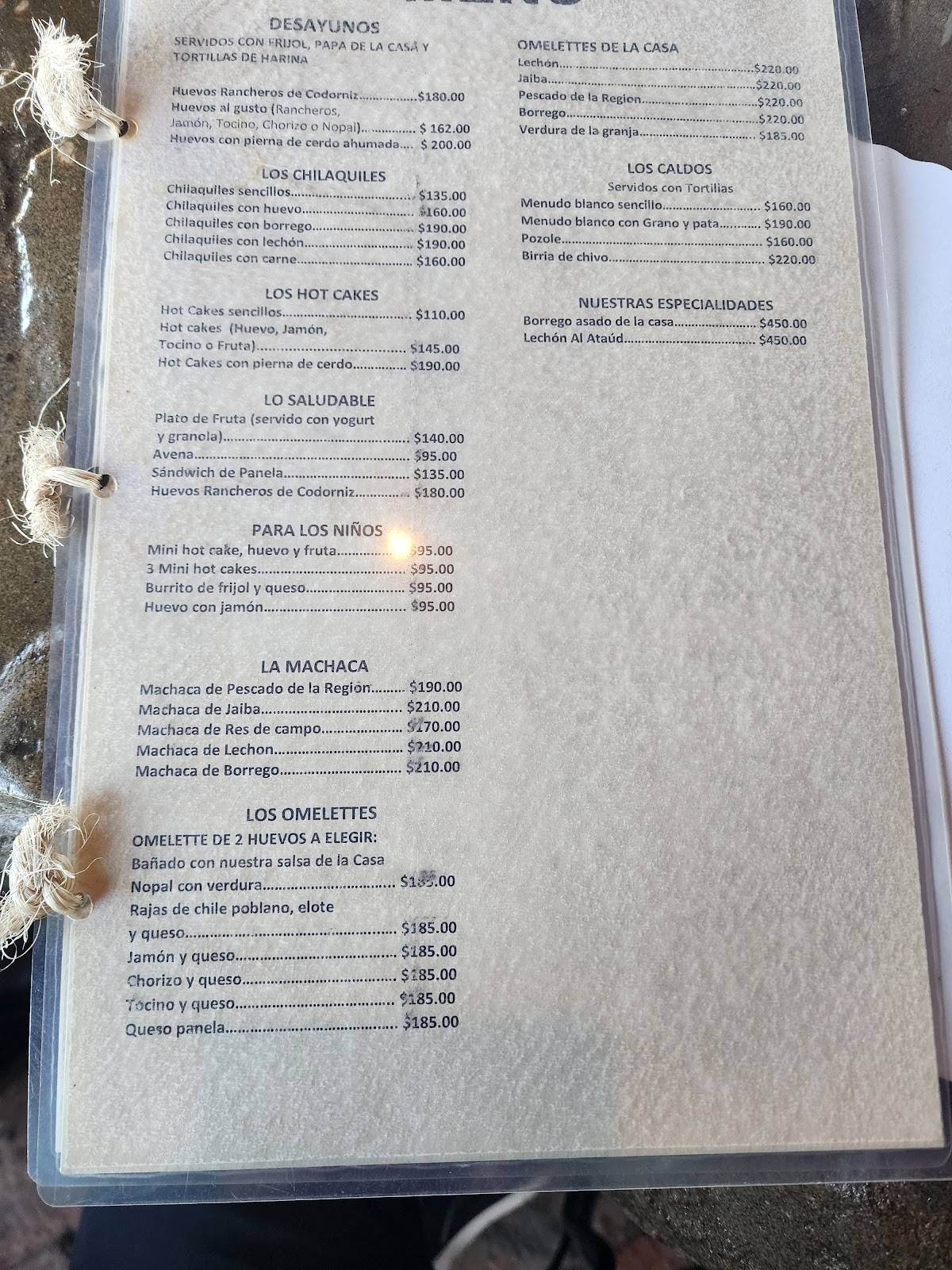 Carta de La Media Luna Restaurante, Rosarito