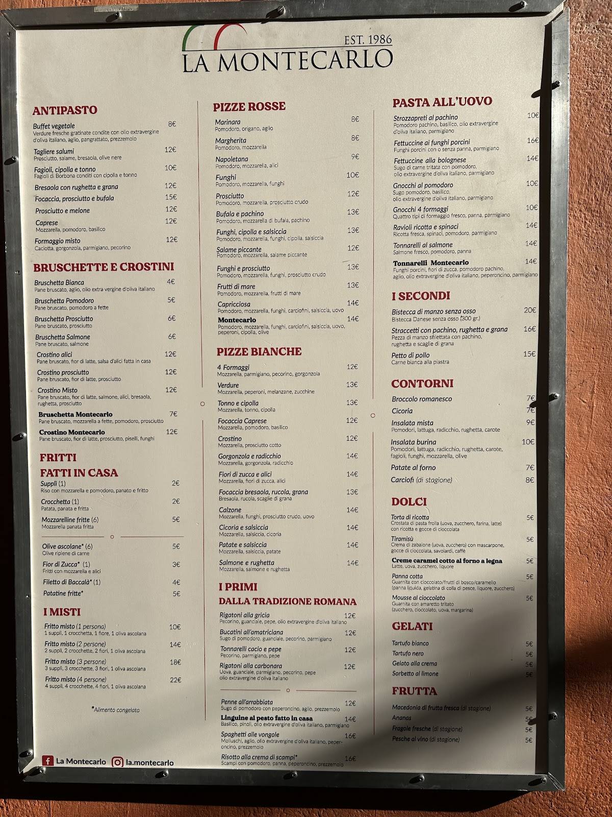 Speisekarte von La Montecarlo pizza, ROM, Vicolo Savelli