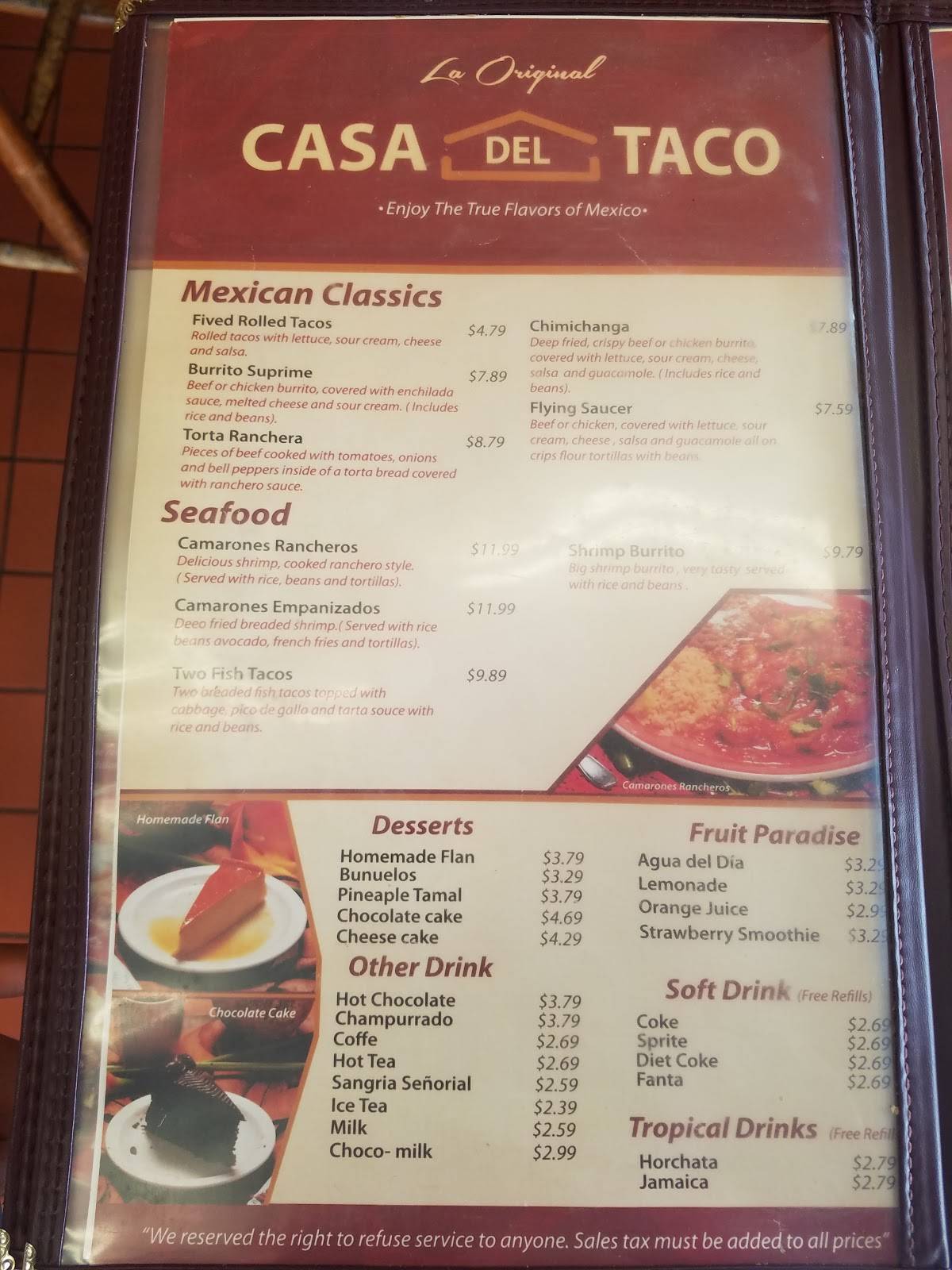 Menu at La Original Casa Del Taco restaurant, National City