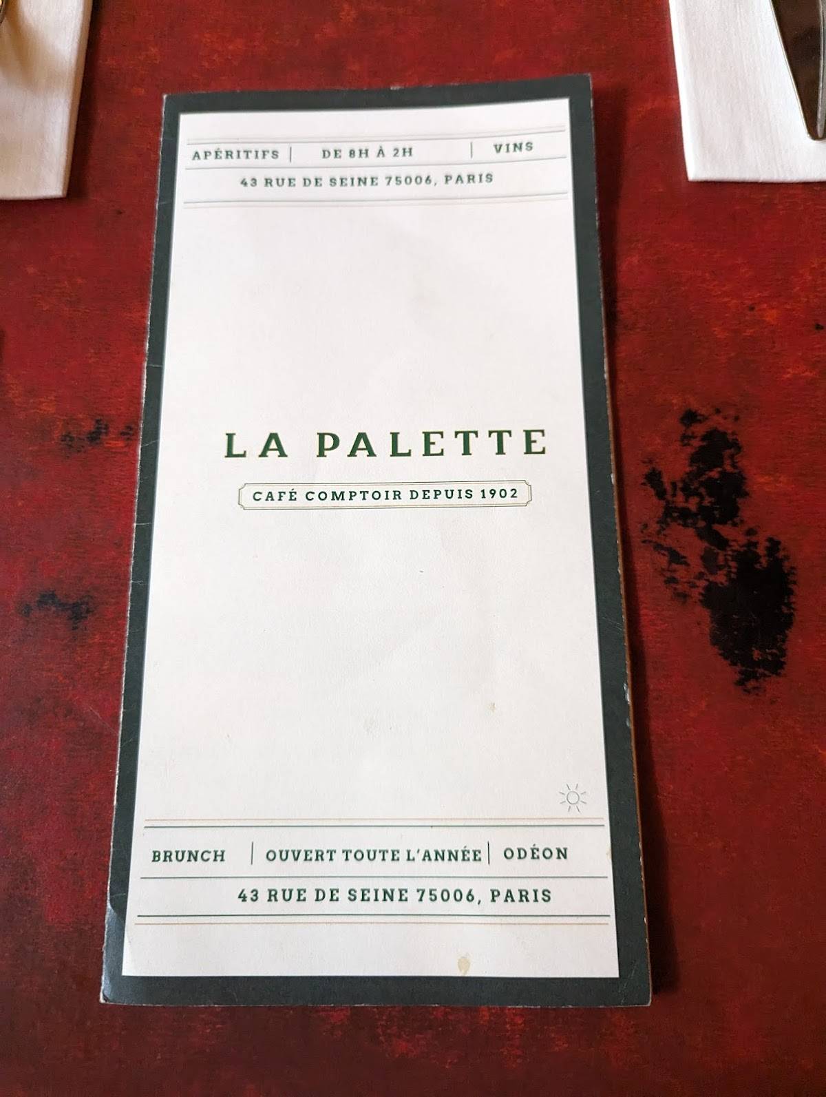 Menu at La Palette restaurant, Paris, 43 Rue de Seine