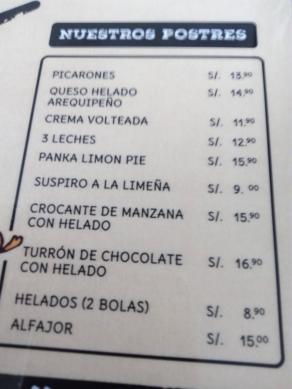 Carta del restaurante LA PANKA, Surquillo, Av. Manuel Villarán 753