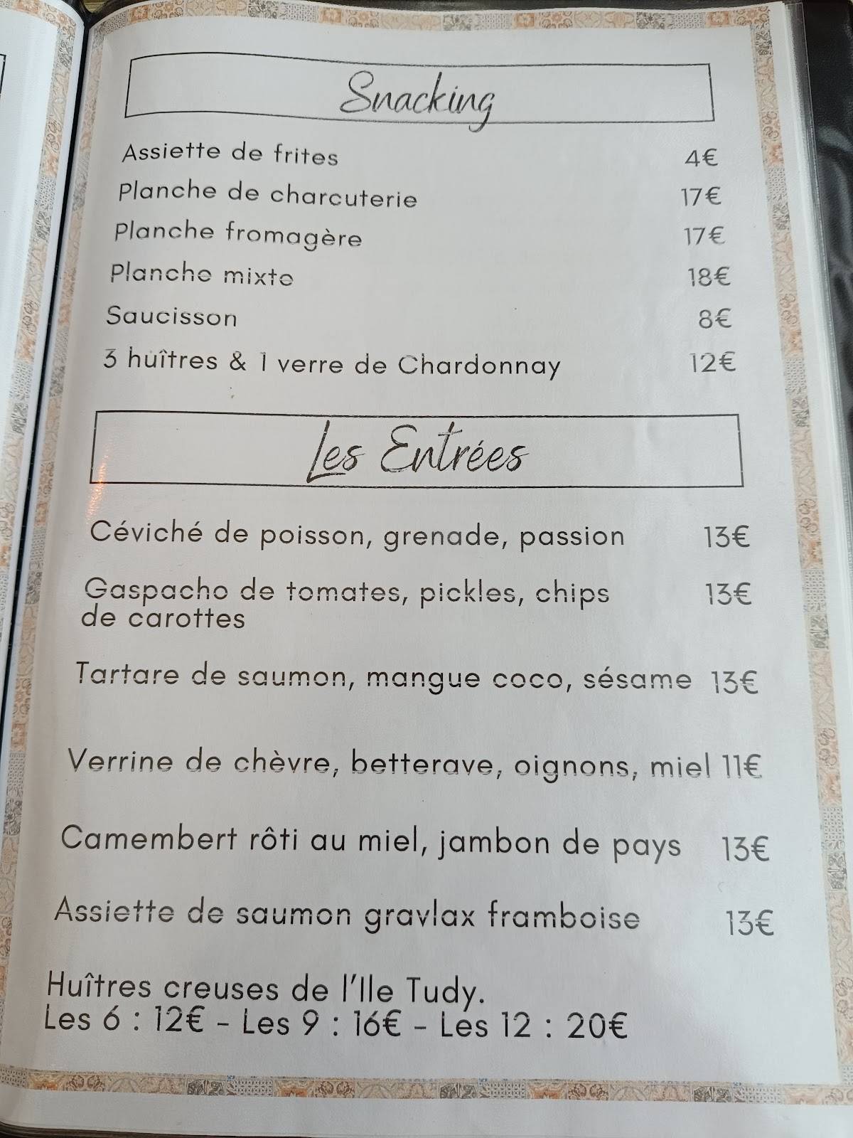 Menu au La Pause restaurant, Bénodet