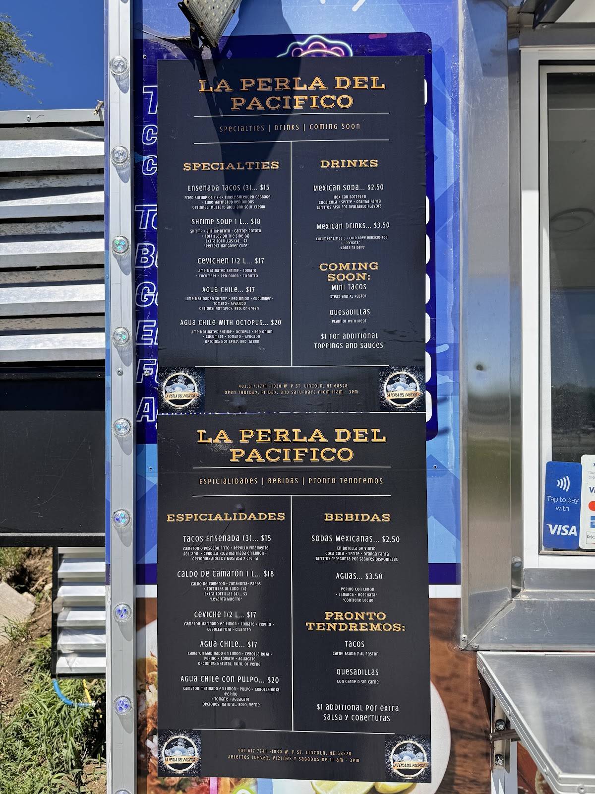 Menu at La Perla Del Pacifico restaurant, Lincoln