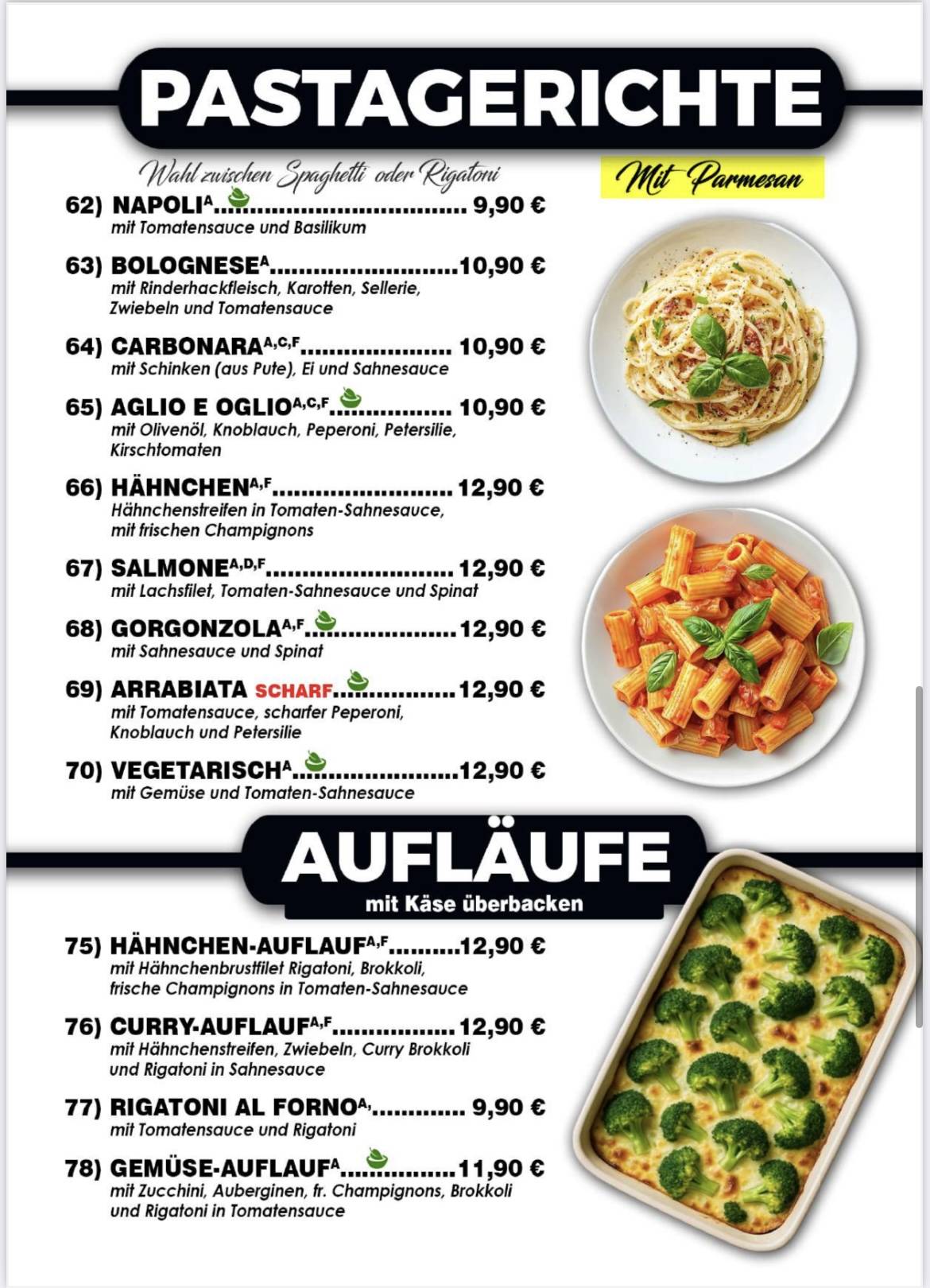Menu at La Piazza restaurant, Giessen