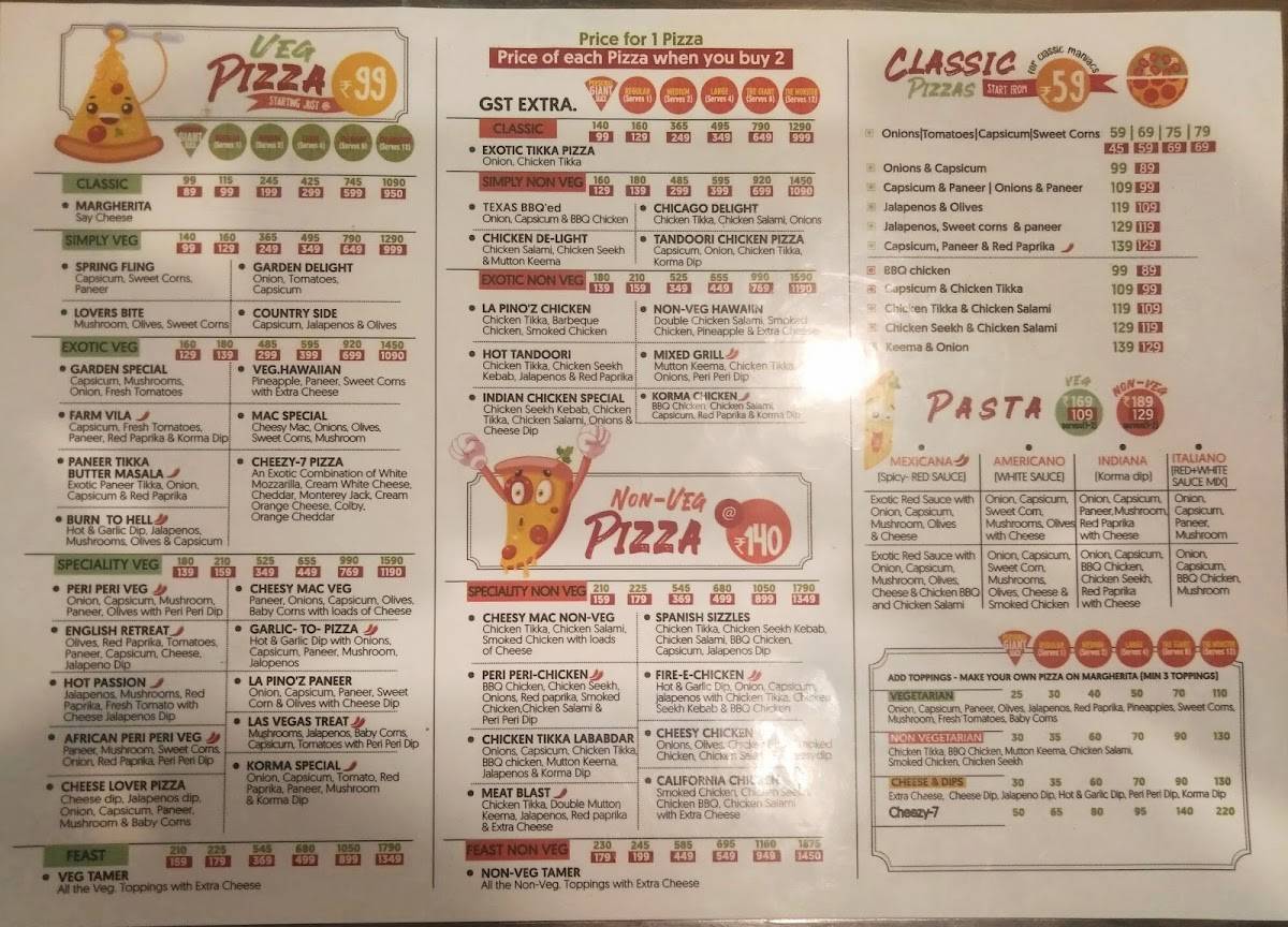 Menu at La Pino'z Pizza - BTM, Bengaluru, Shop No. 2