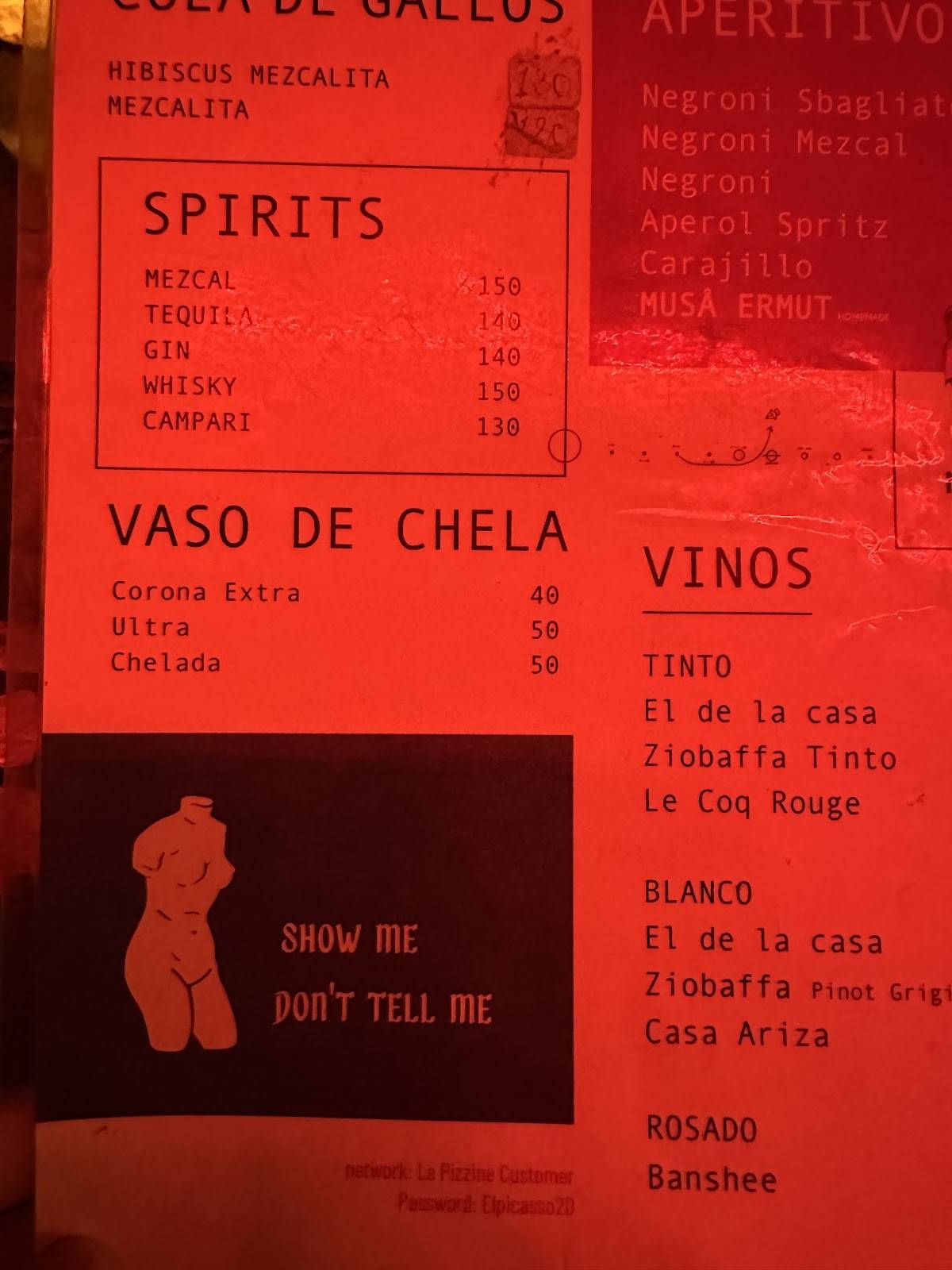 Carta del pub y bar La Pizzine, Tulum