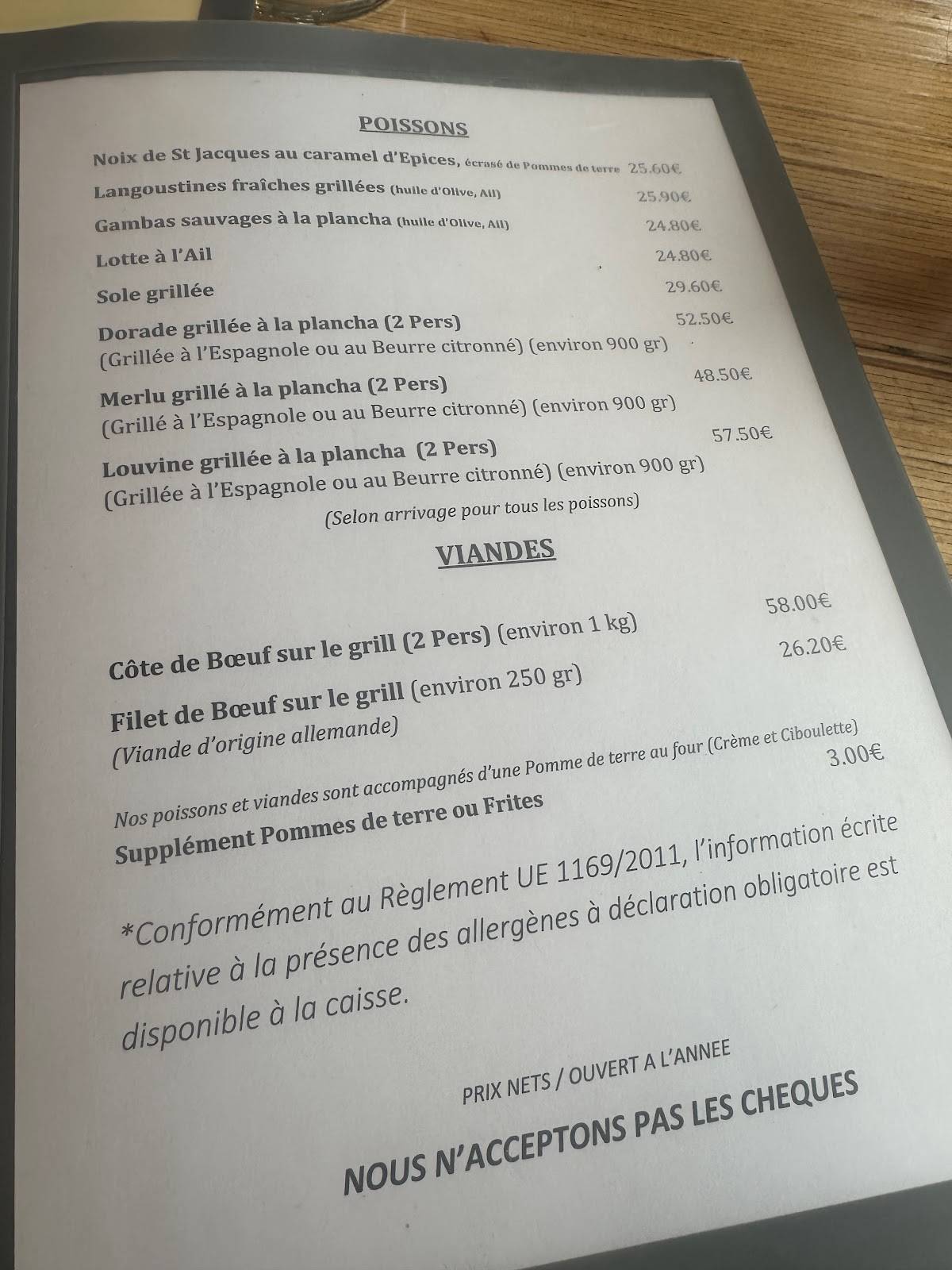 Menu at La Plancha D'Ilbarritz, Bidart