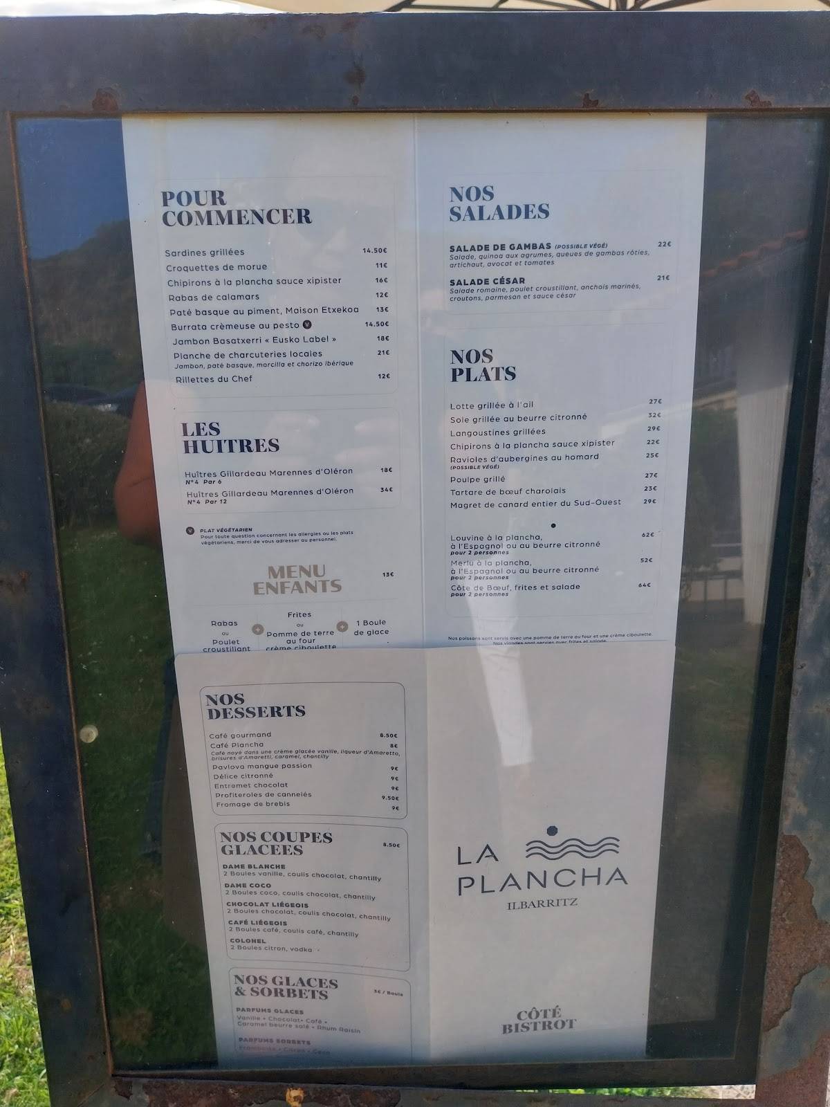 Menu at La Plancha Ilbarritz, Bidart