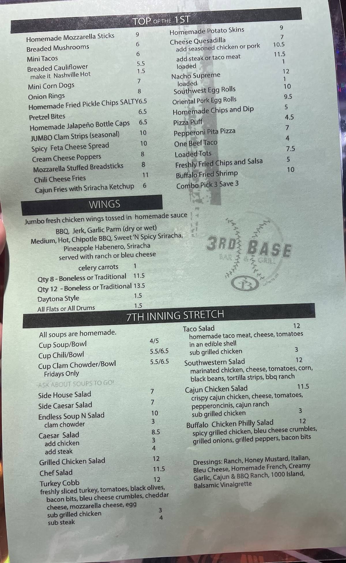 Menu at 3rd Base Bar & Grill, La Porte