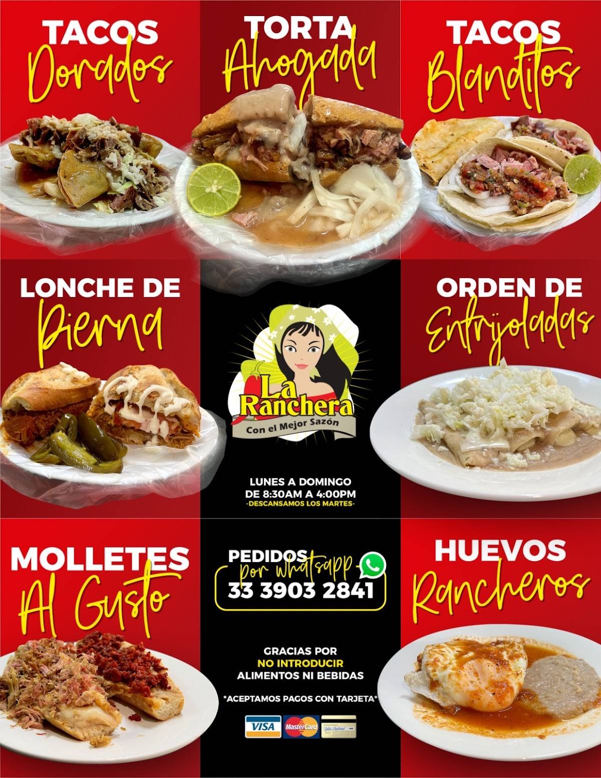 Carta del restaurante La Ranchera, Guadalajara