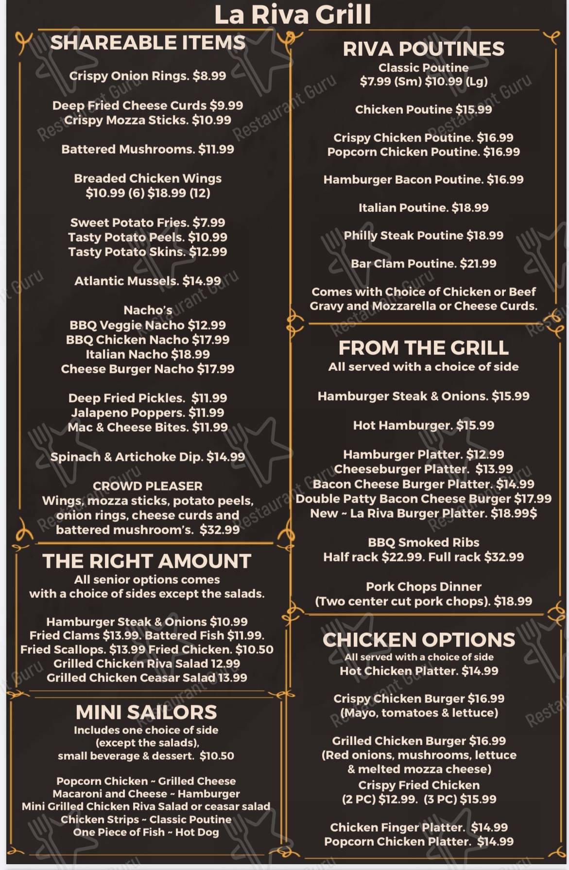 Menu at La Riva Grill restaurant, Richibucto, Rue Main