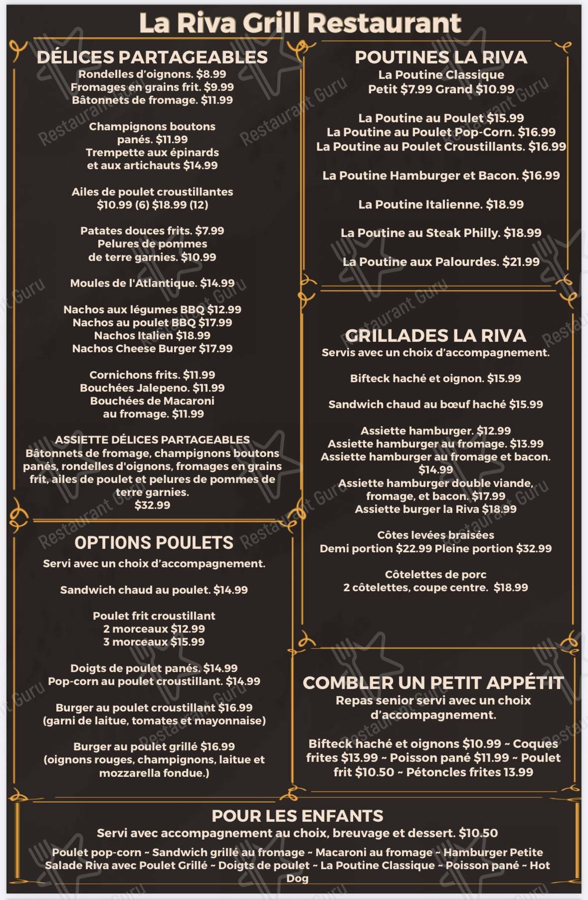 Menu at La Riva Grill restaurant, Richibucto, Rue Main