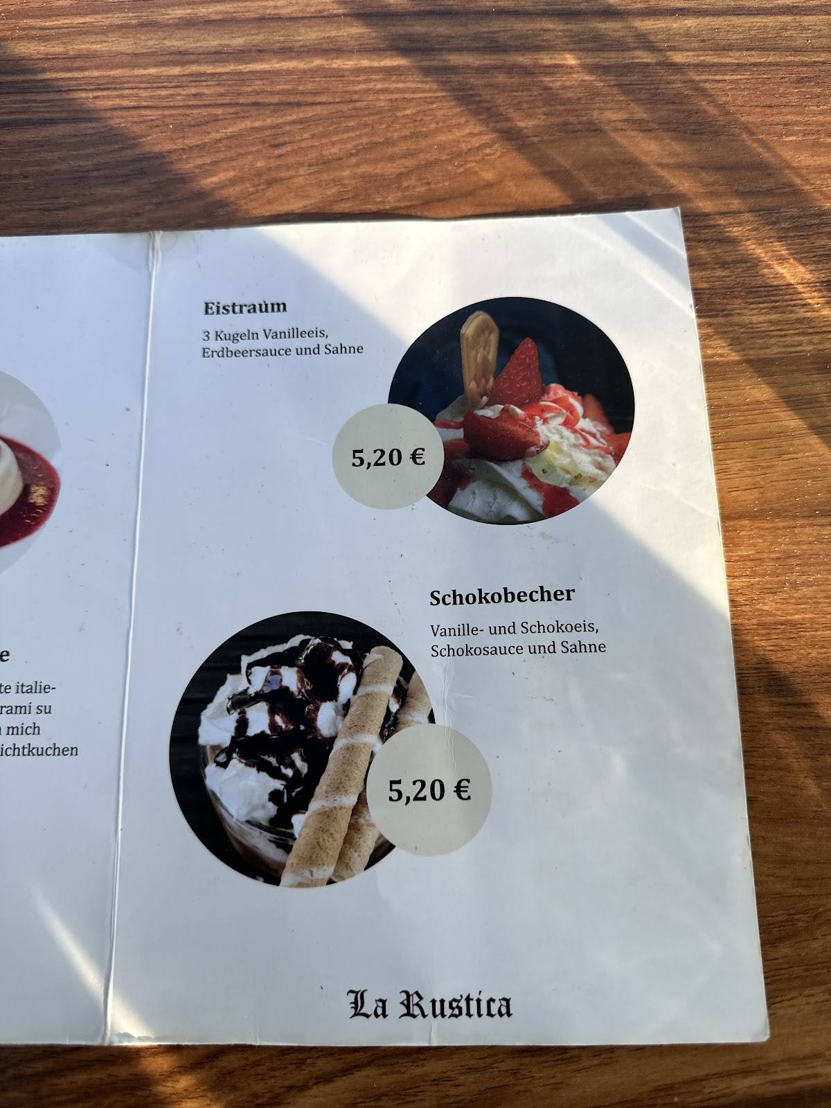 Speisekarte von La Rustica restaurant, Norden