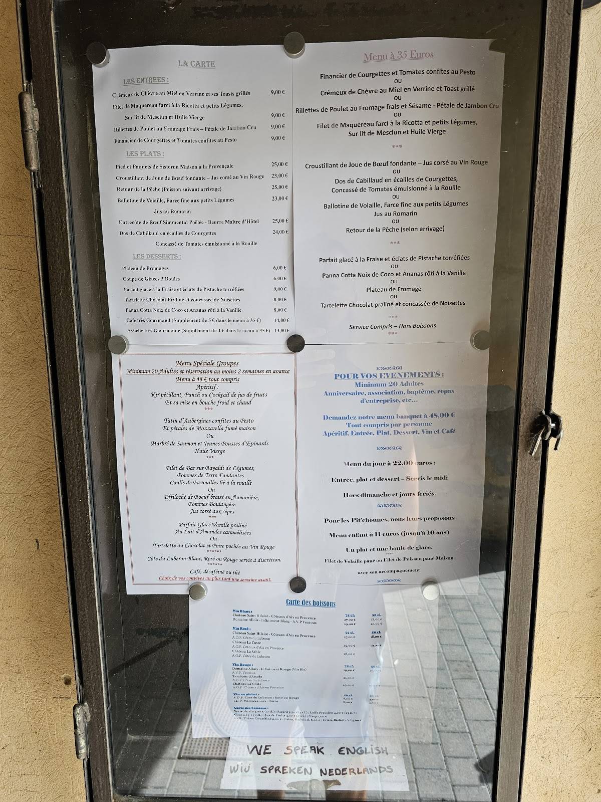 Menu au La Source restaurant, Cadenet