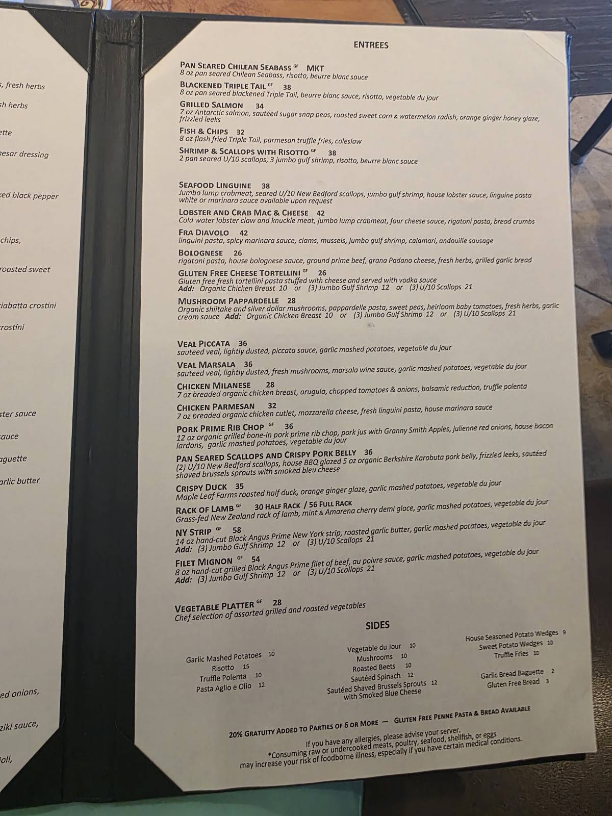 Menu at La Tavola Restaurant and Bar, Marco Island