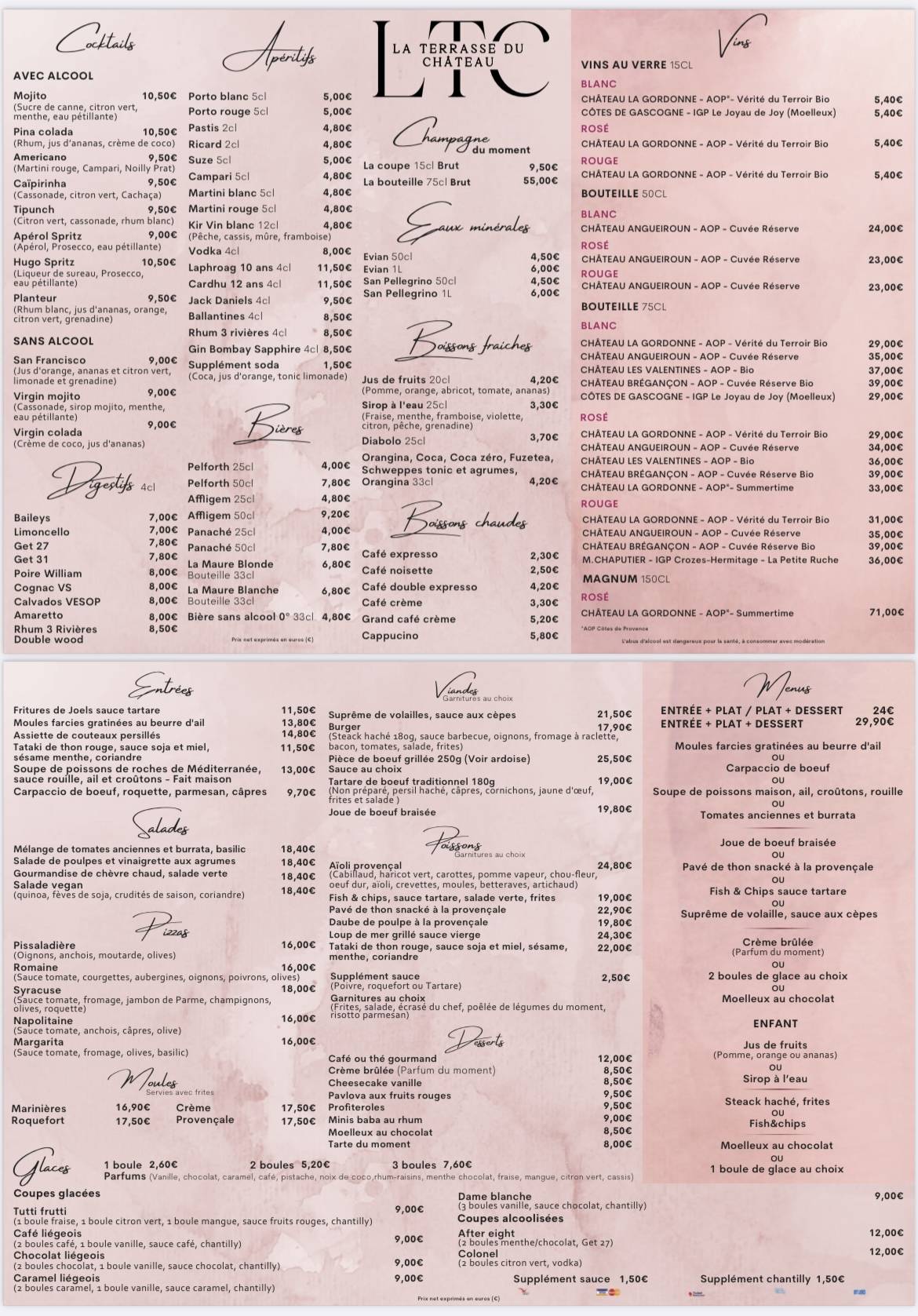 Menu au La Terrasse Du Château restaurant, Le Lavandou