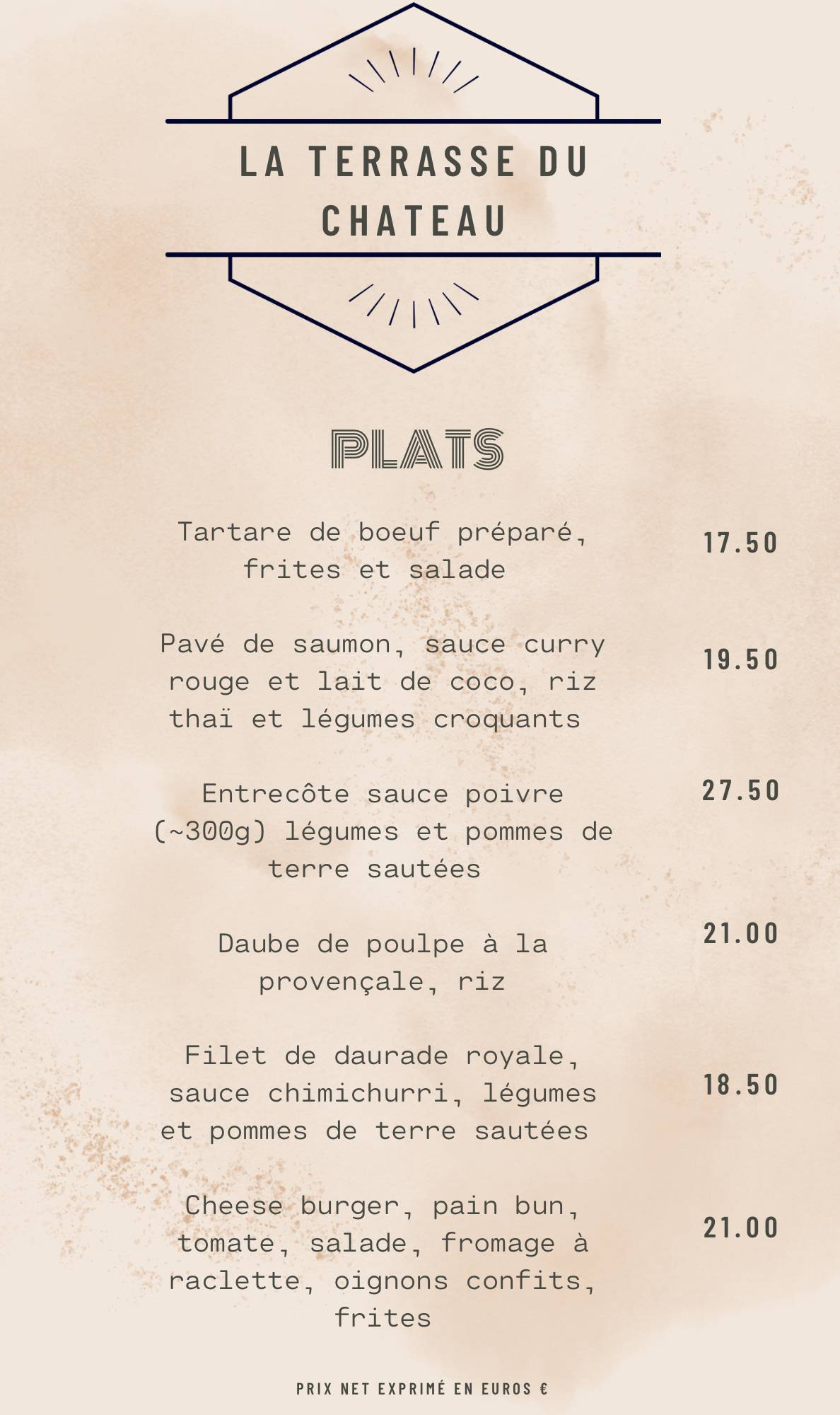 Menu au La Terrasse Du Château restaurant, Le Lavandou