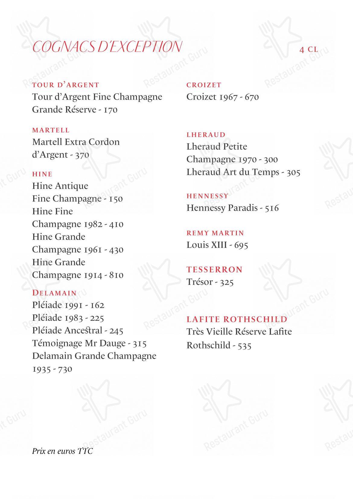 Menu at La Tour d'Argent restaurant, Paris, 15 Quai de la Tournelle