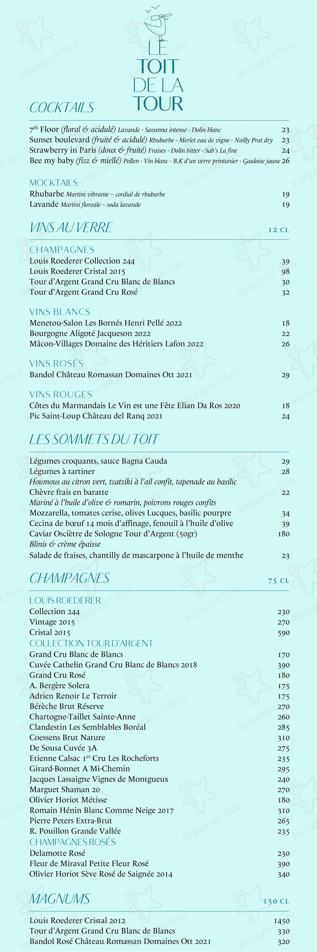 Menu at La Tour d'Argent restaurant, Paris, 15 Quai de la Tournelle