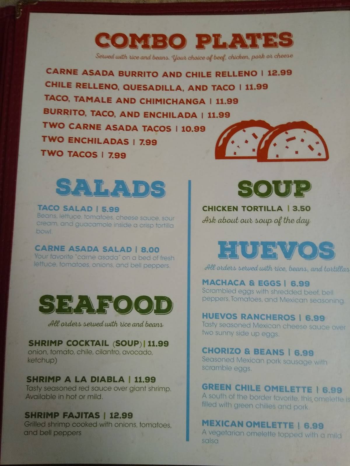 Menu at La Villa Fine Food Mexican restaurant, Parowan