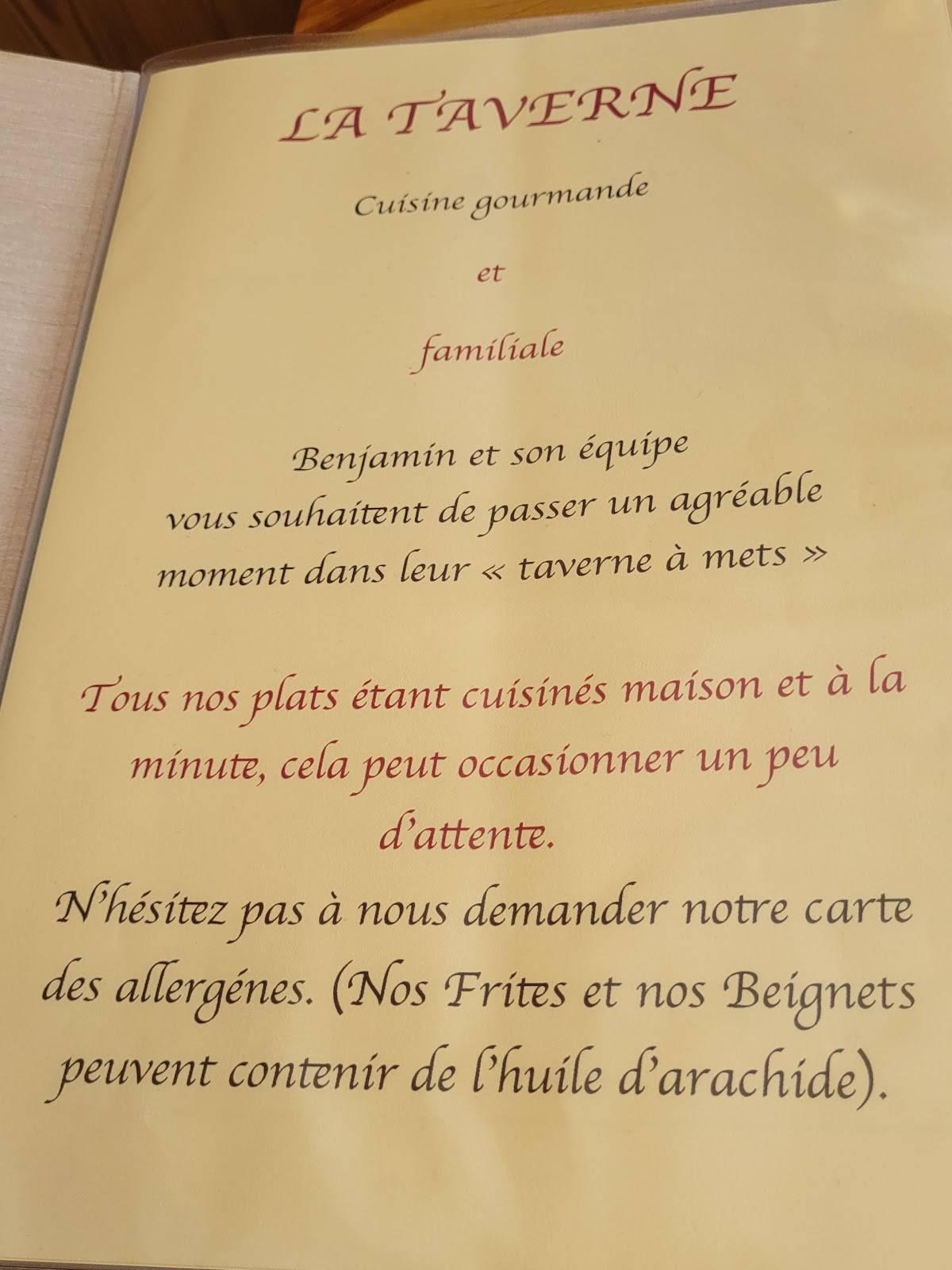 Menu at La taverne restaurant, Taninges