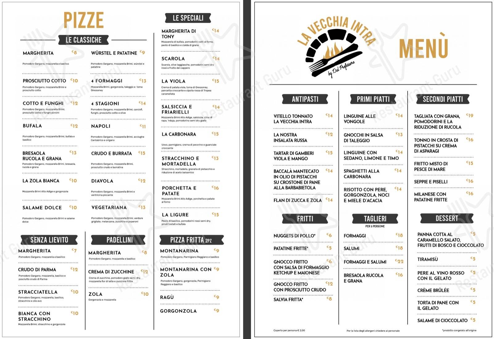 Menu at La vecchia intra, Intra