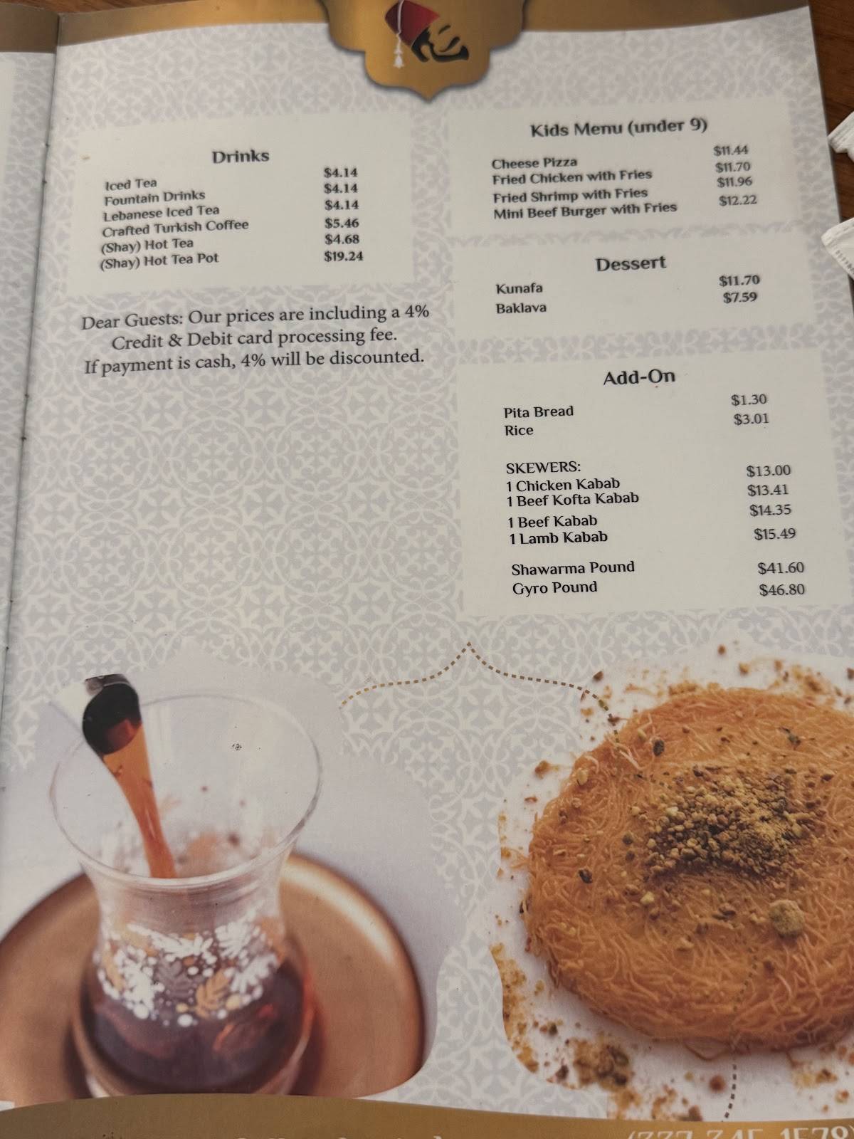 Carta del restaurante Baba Kabab, Lafayette