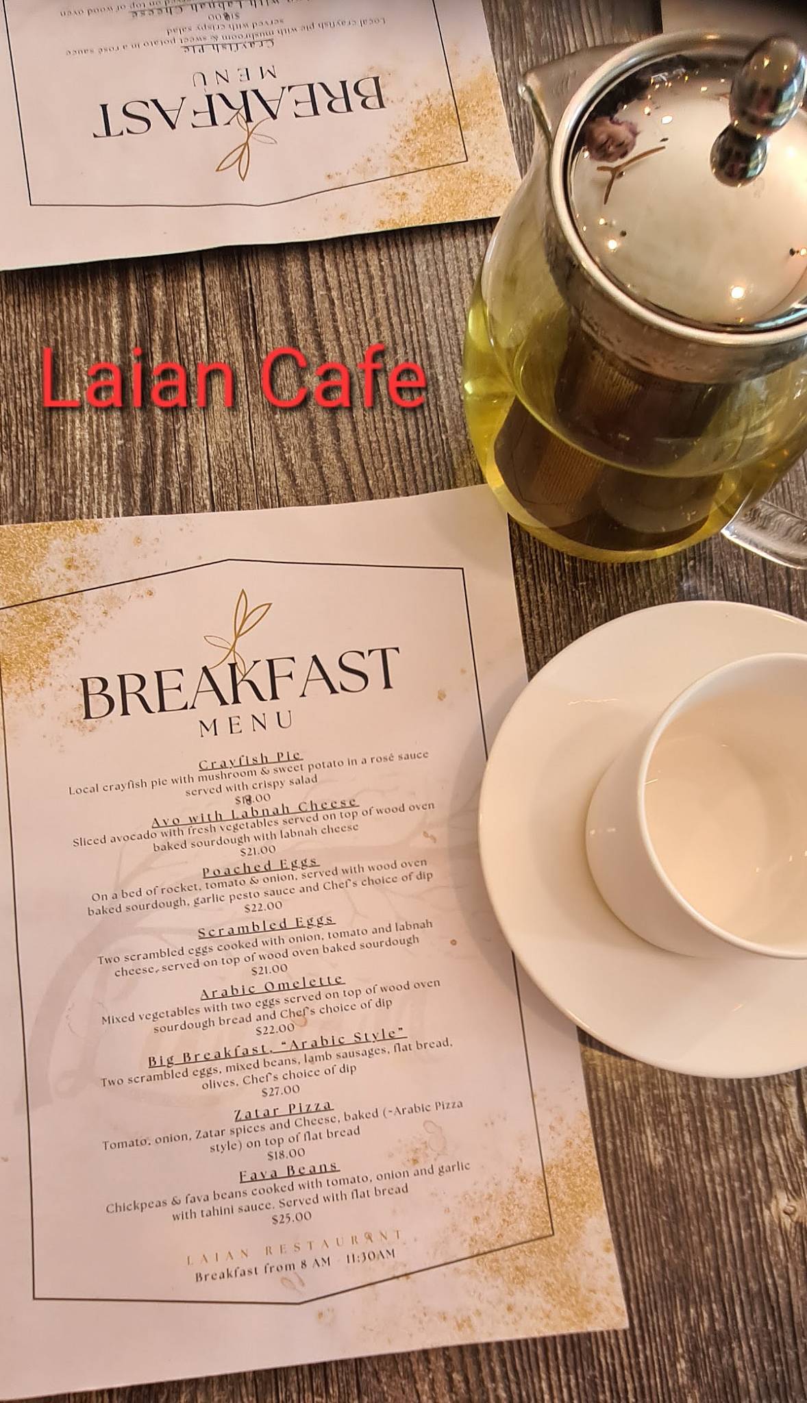 Menu at Laian Restaurant, Geraldton
