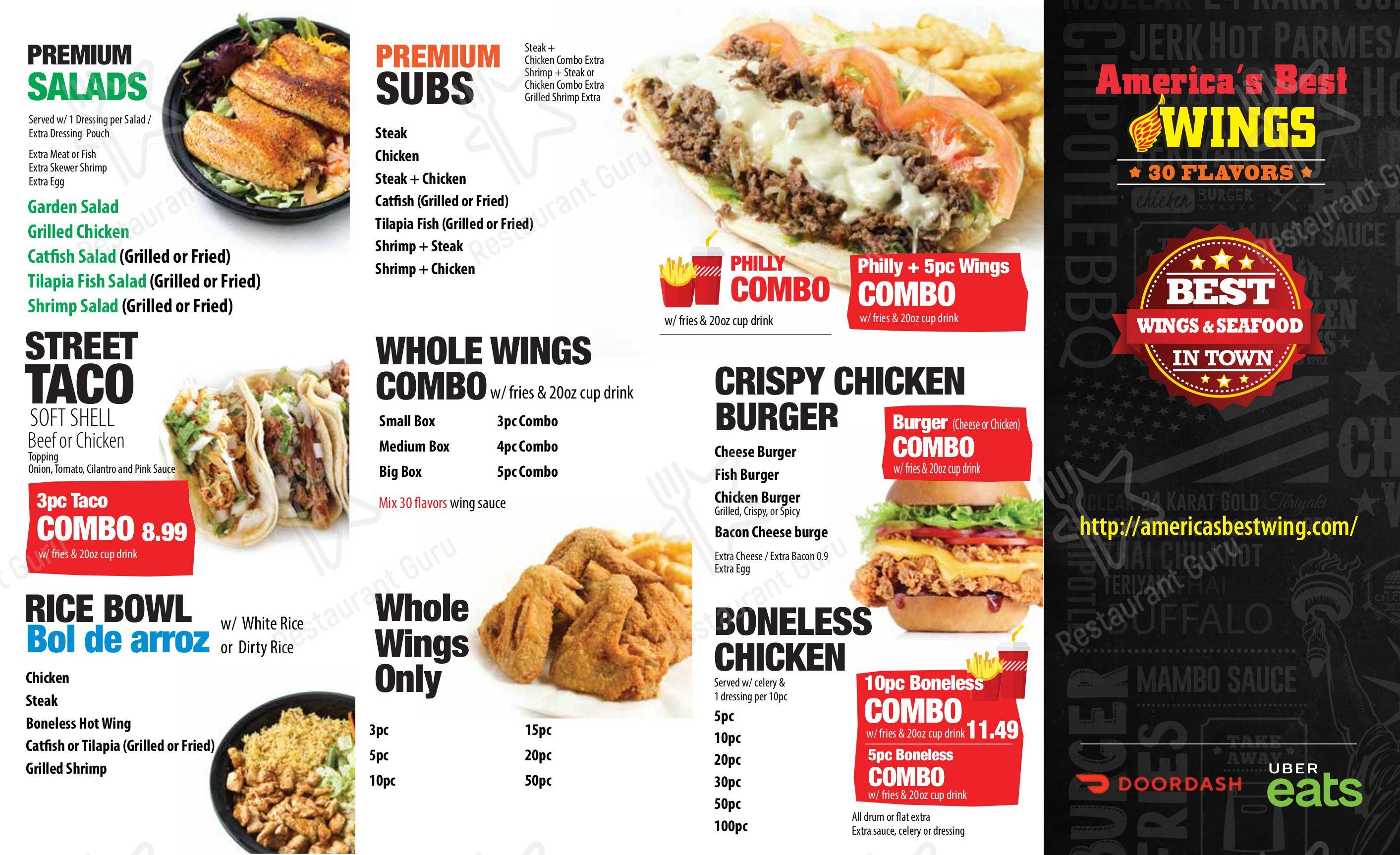 Menu at America's Best Wings fast food, Towson, 805 Taylor Ave
